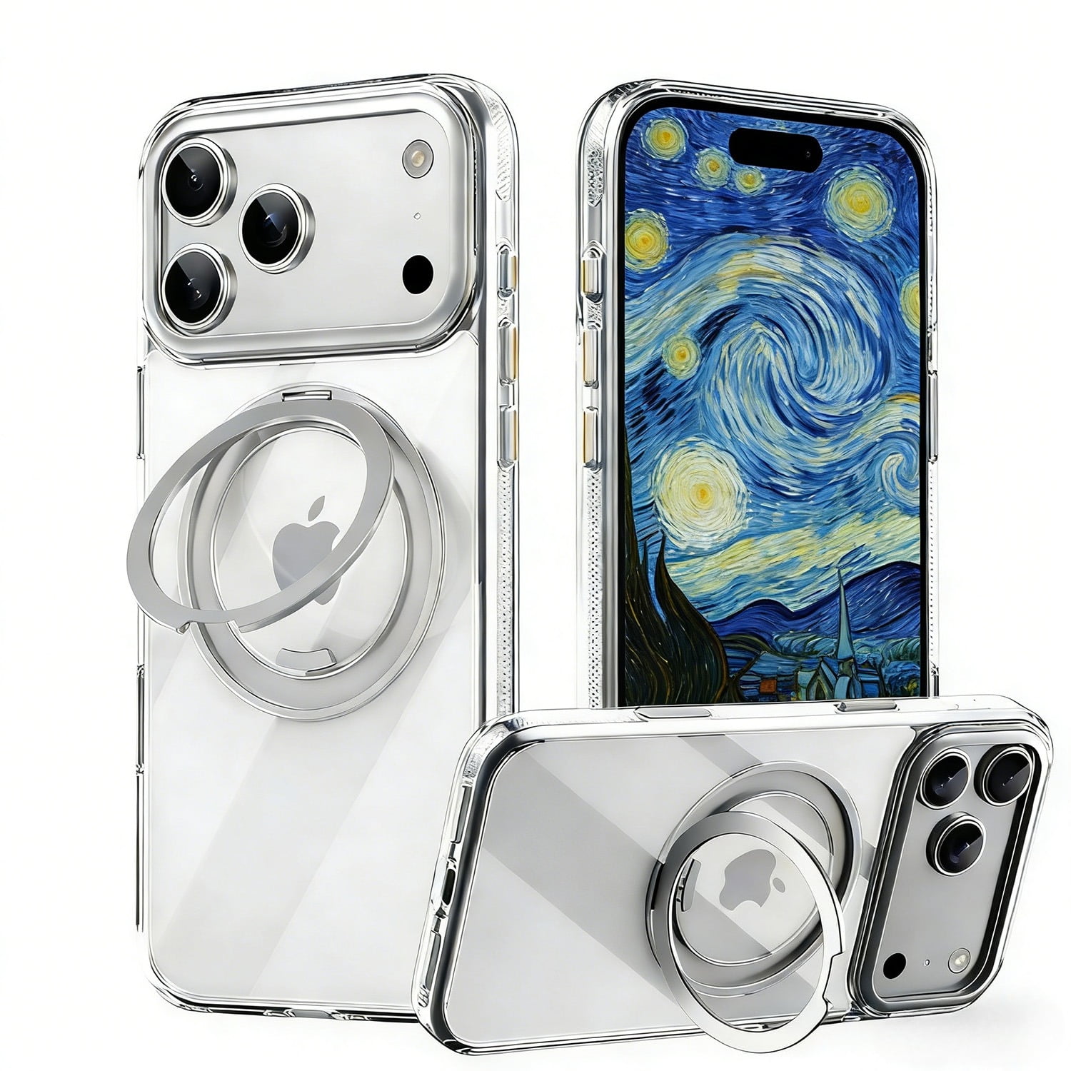 XNB Translucent Magnetic Case for For iPhone 17 Pro, 360° Ring Stand ...