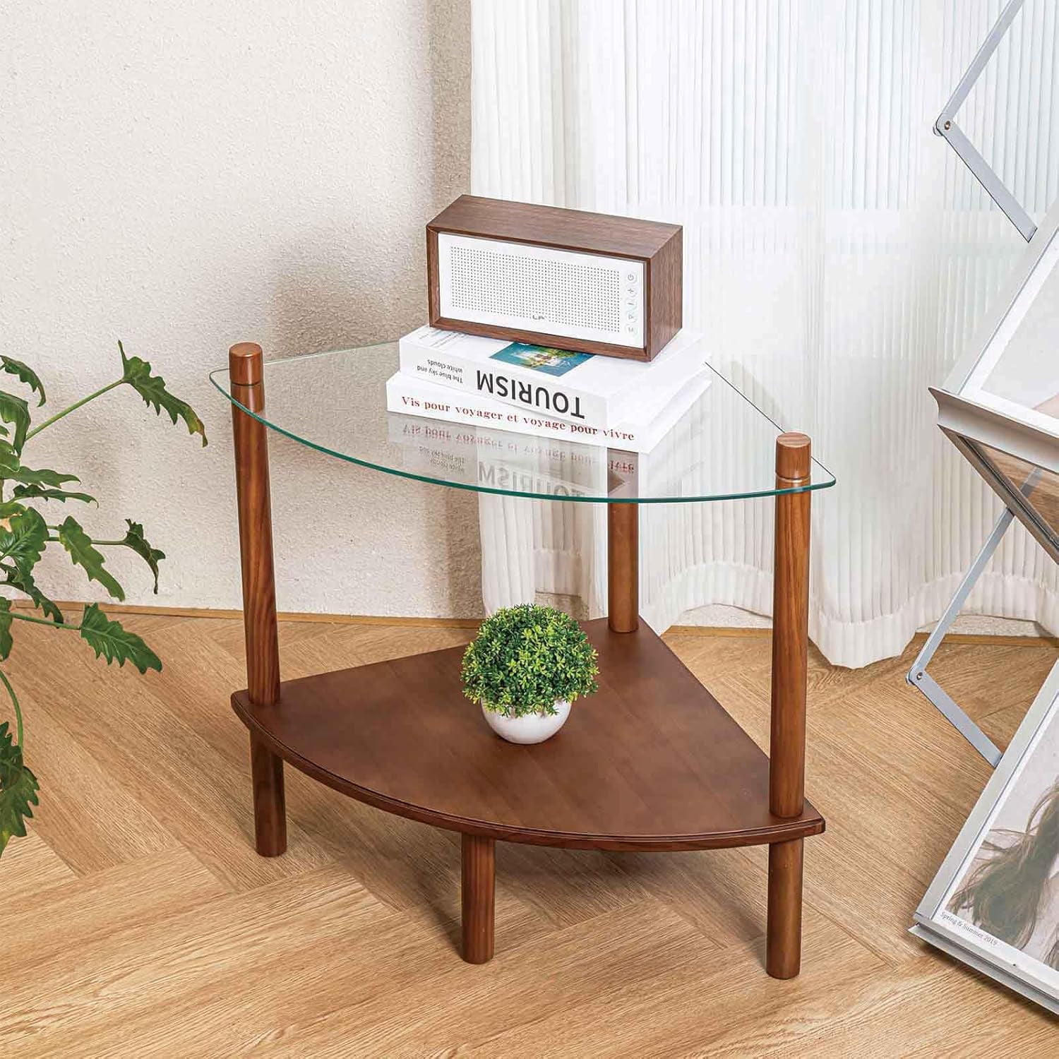 XNKOLMJ 2 Tier End Table and Versatile Side Table Nightstand with Glass Top for and Office ...