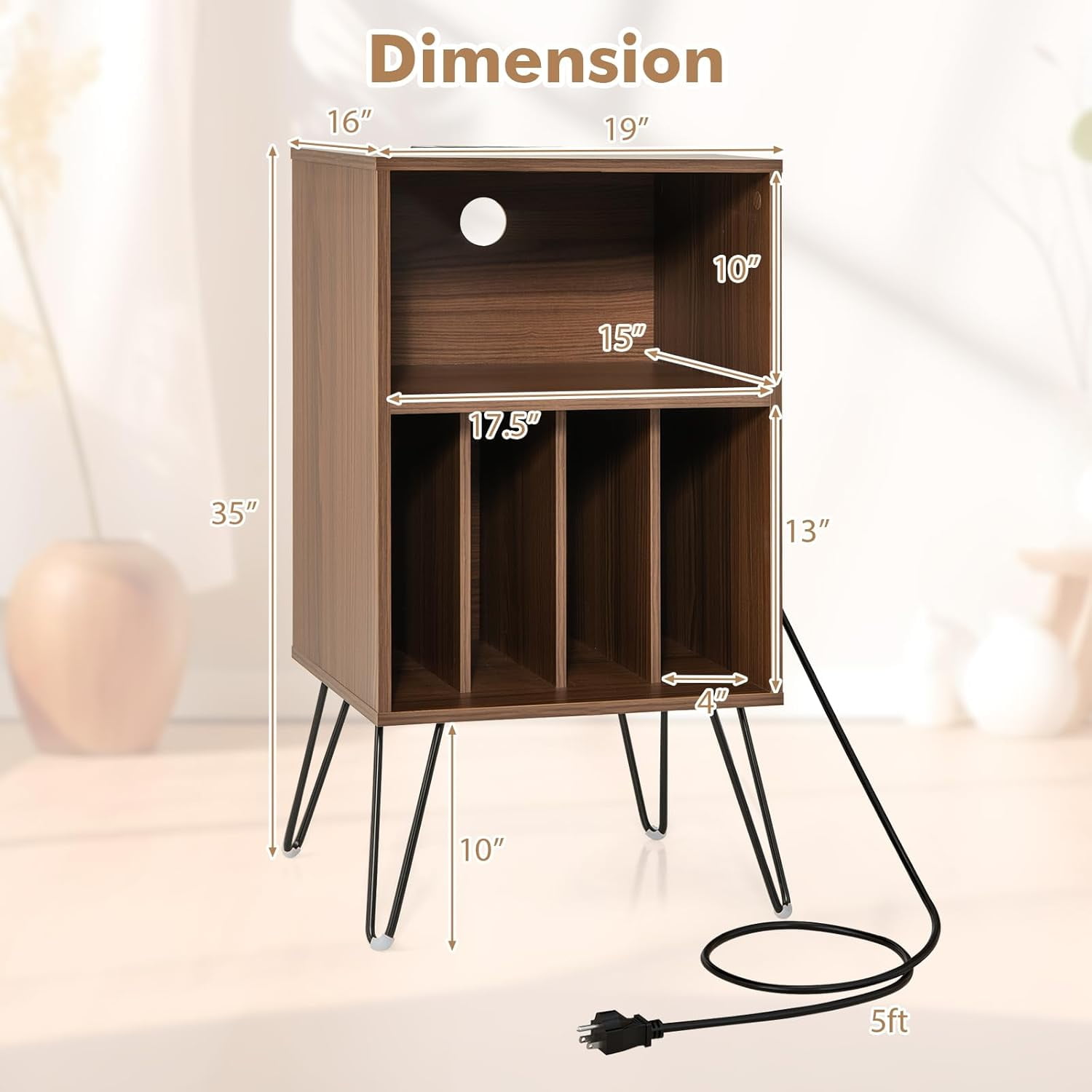 XNKOLMJ 3-Tier Record Player Stand Turntable Stand with Charging ...
