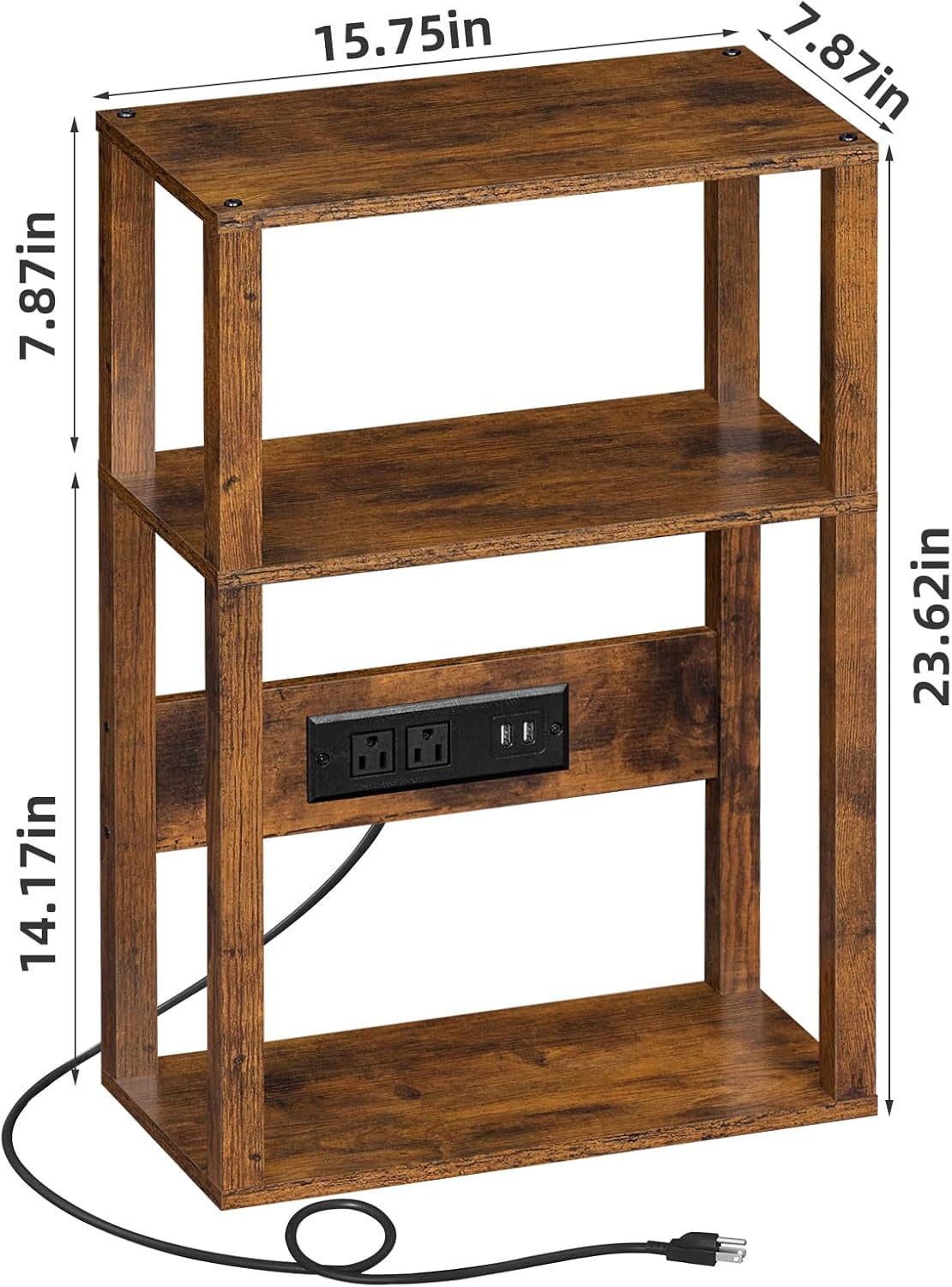 XNKOLMJ 3-Tier Small Narrow Wood Side Table with Charging Station ...