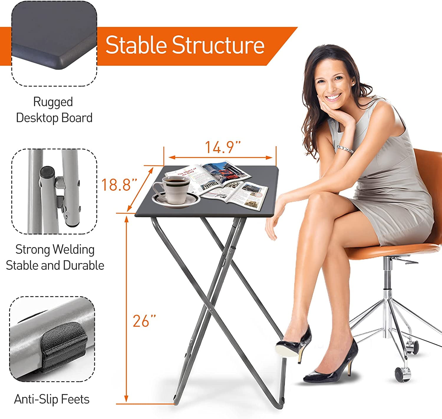 XNKOLMJ Folding TV Tray Table Dinner Snack Trays Table for Eating on Couch Portable Metal Dinner ...