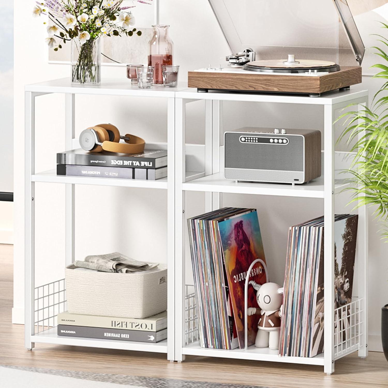 XNKOLMJ Large White Record Player Stand 3 Tier 18" Wide Big End Table ...