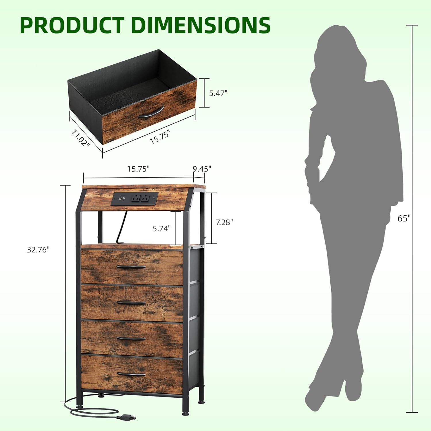 XNKOLMJ Nightstand with Charging Station Nightstand with 4 Drawers 4 ...