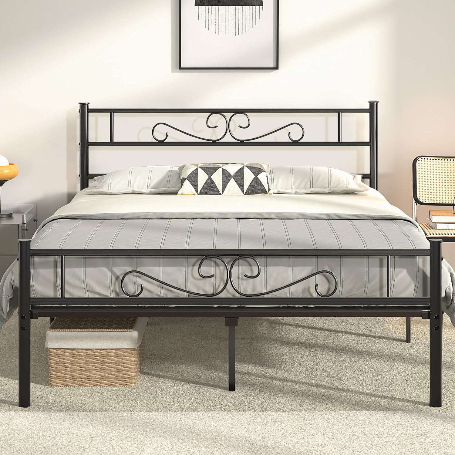XNKOLMJ Twin Size Bed Frame with Headboard 14 Inch Metal Platform ...
