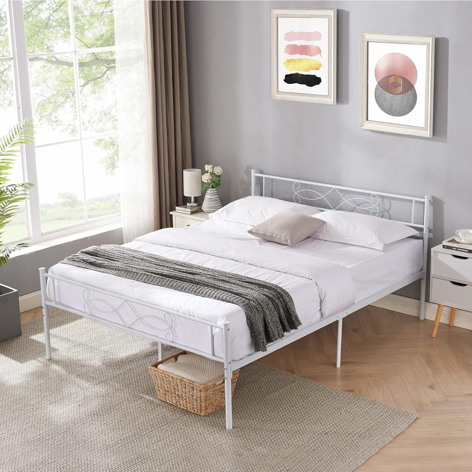 XNKOLMJ Twin Size Bed Frame Metal Platform/Mattress Foundation with ...