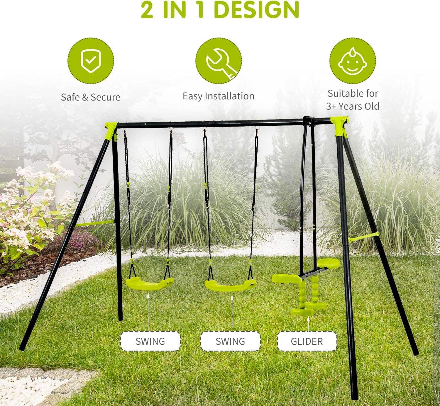 XNS008 Triple Children Swing Set - 440lbs Outdoor Playground - Three ...