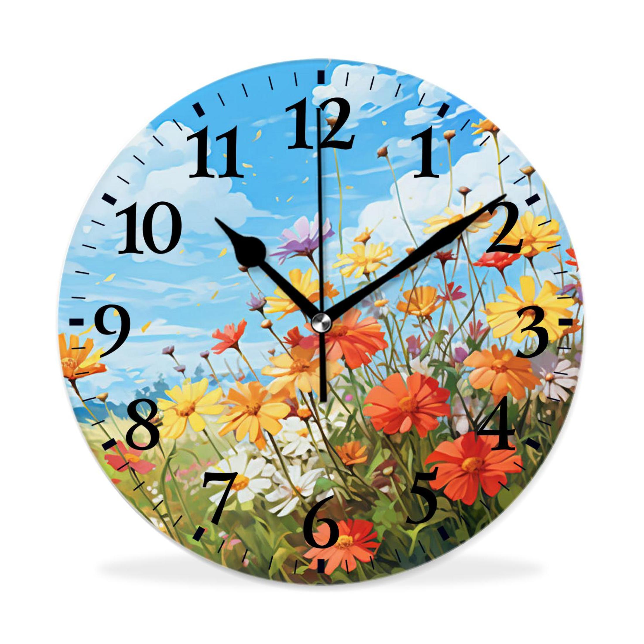 XNSJVGB Silent Non Ticking 10 inch Round Wall Clocks,Oil Painting ...