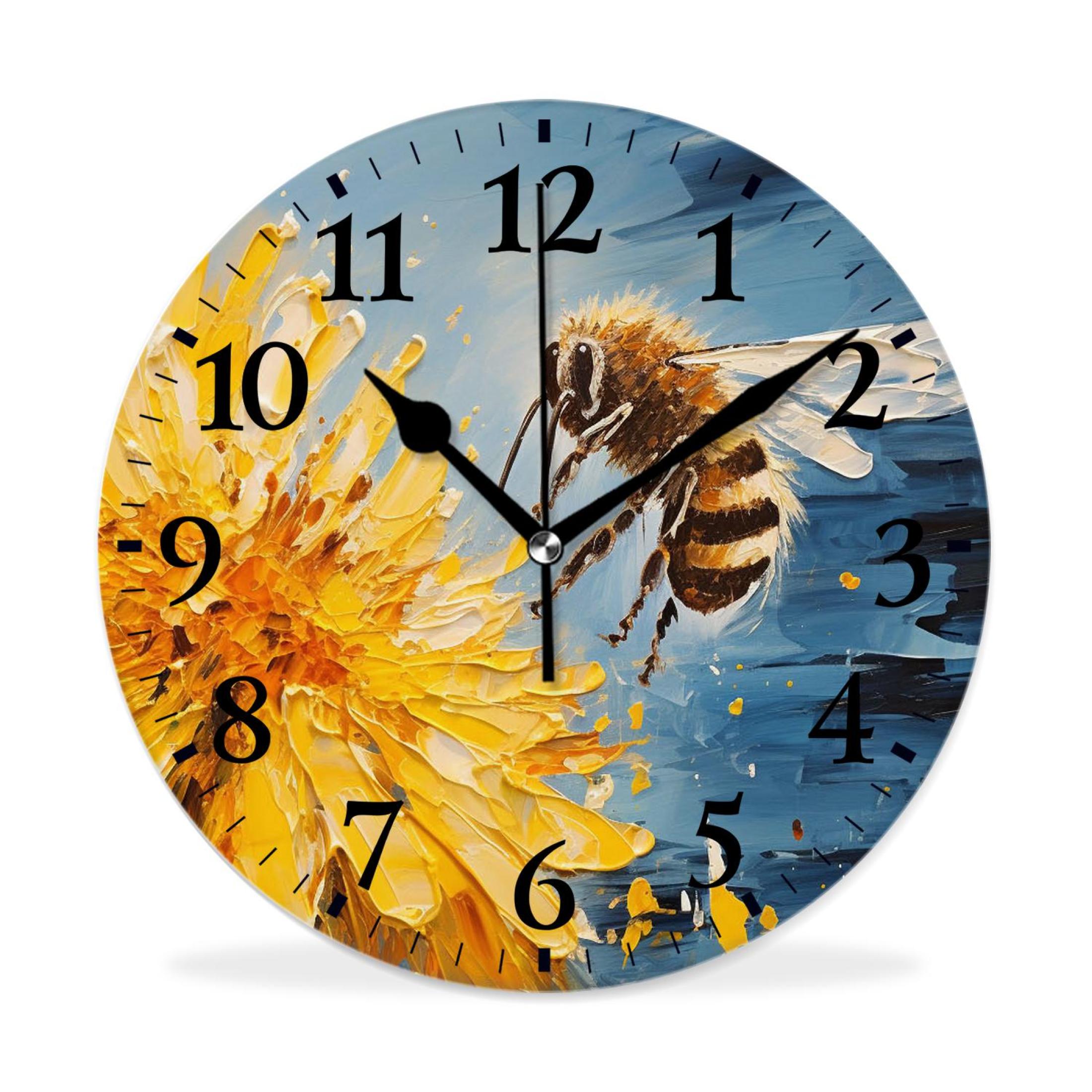 XNSJVGB Silent Non Ticking 12 inch Round Wall Clocks,oil painting bee ...