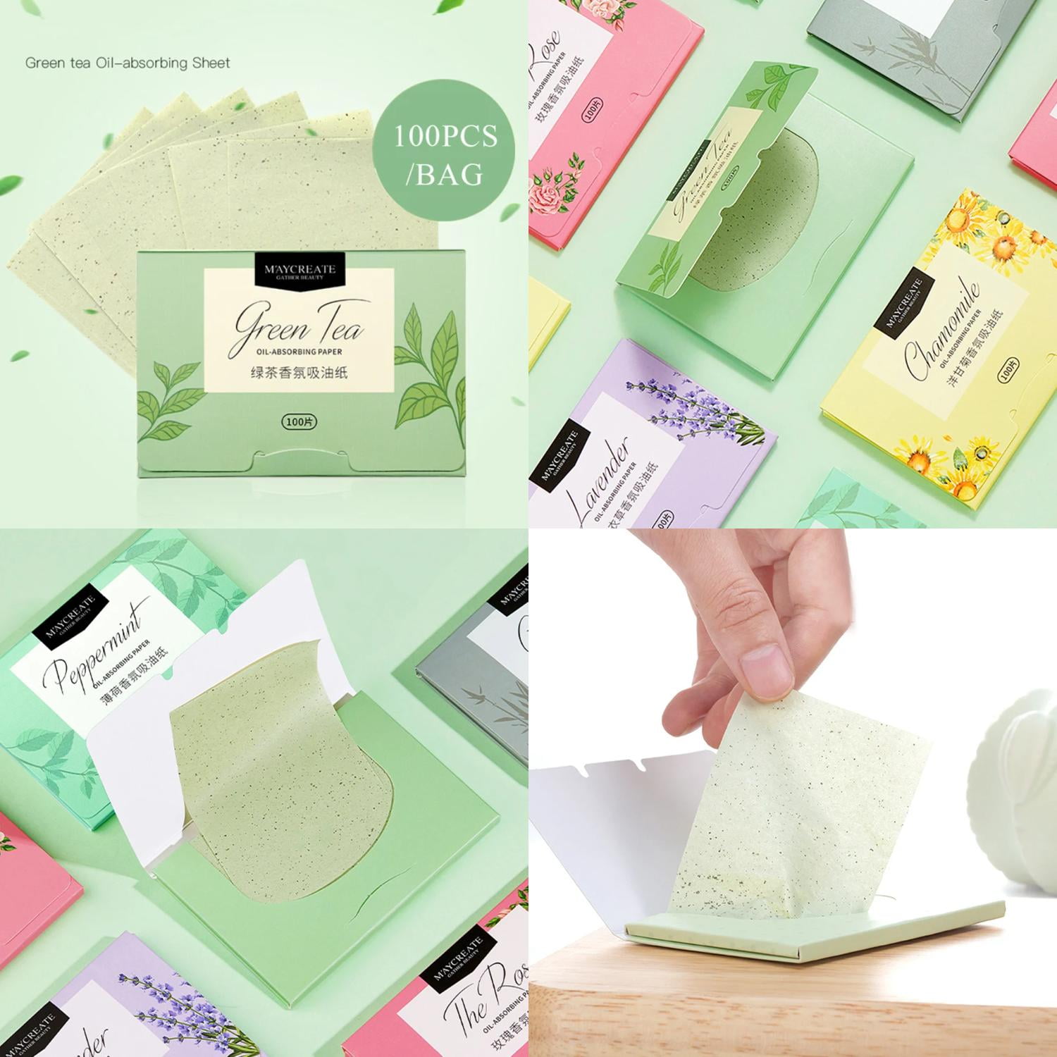 XOCHNGH 100PCS Portable Facial Absorbent Paper Oil Control Wipes Green ...