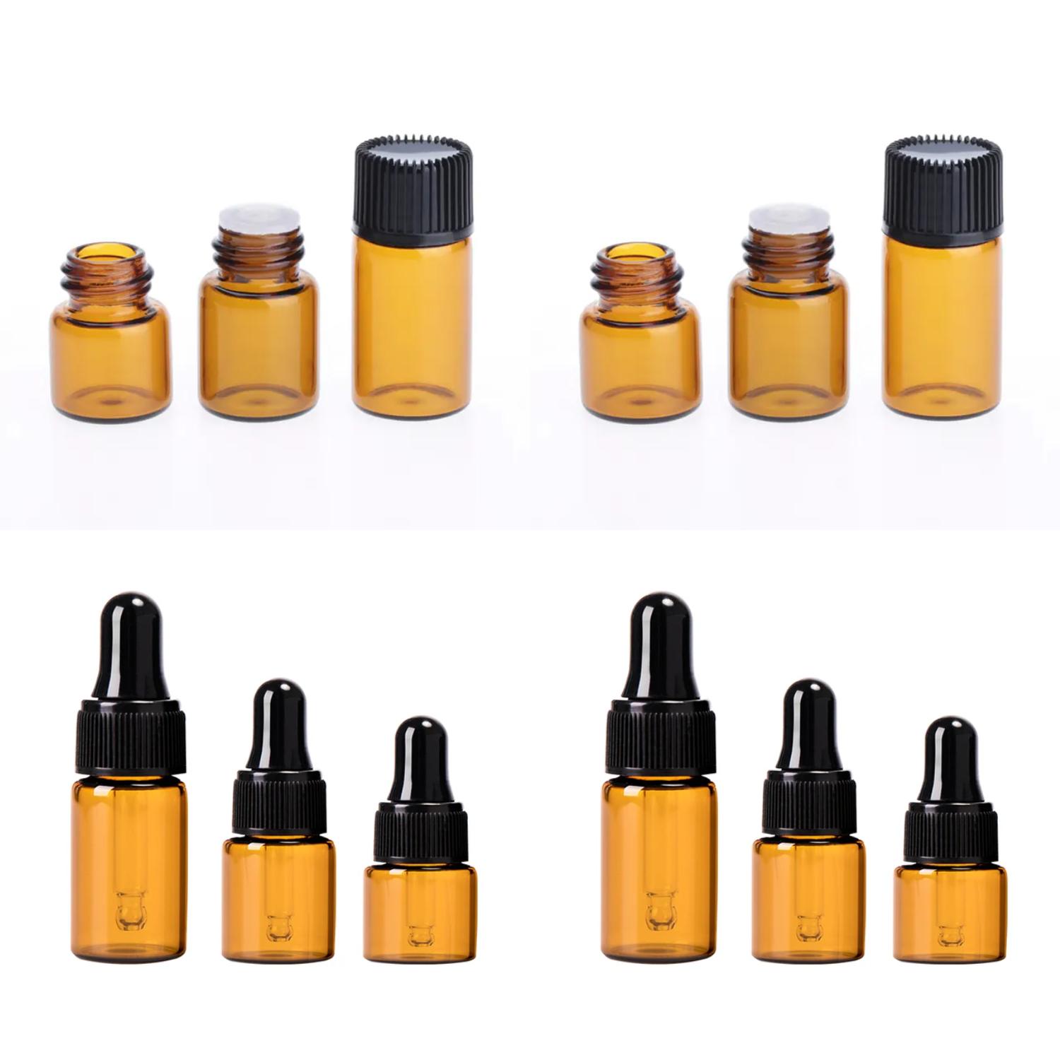 XOCHNGH 1ml 2ml 3ml 5ml X100 Amber Glass Mini Essential Oil Dropping Bottle Empty Vial With ...