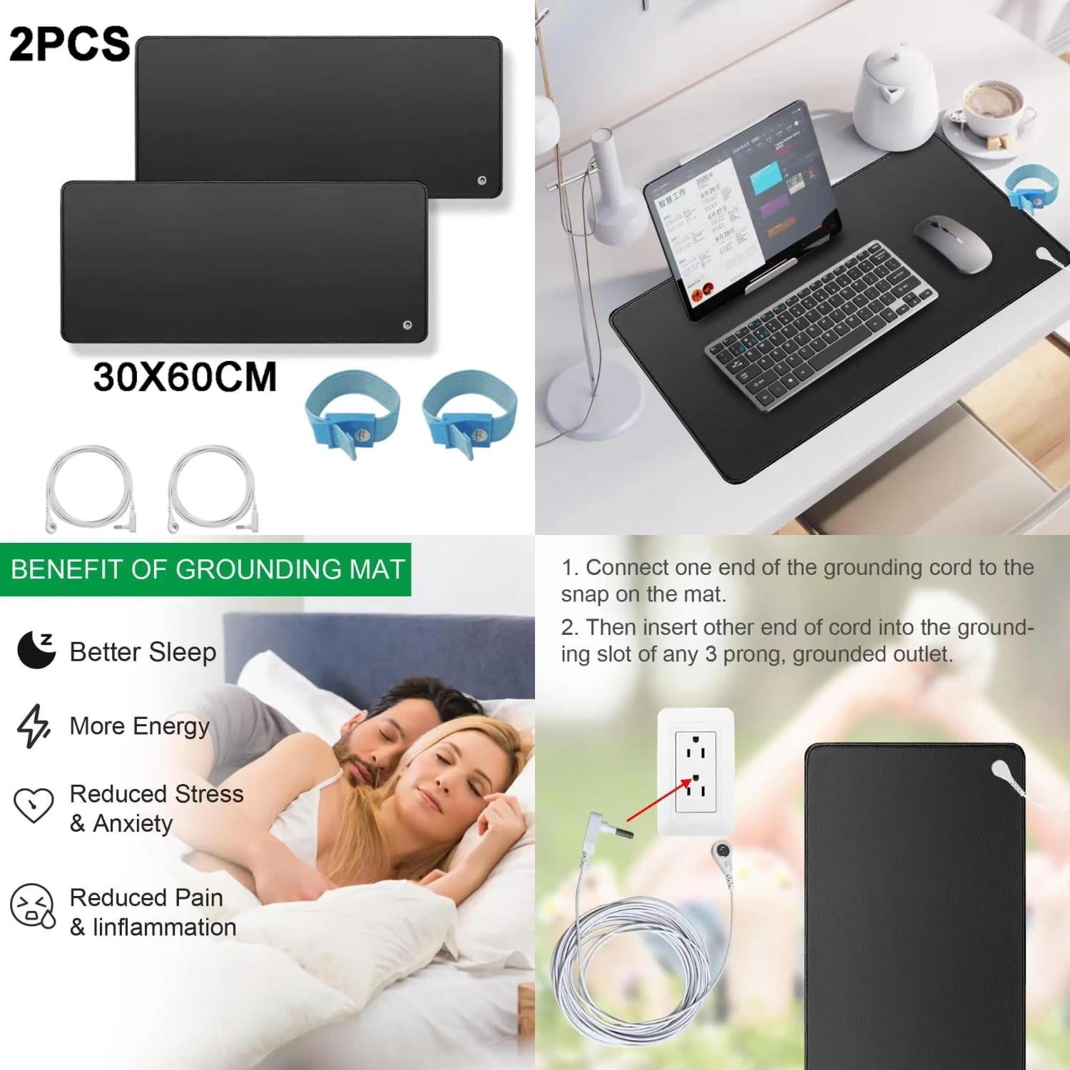 XOCHNGH 2 Packs Grounding Mat kit Sleep Mat EMF Anti-fatigue Body ...