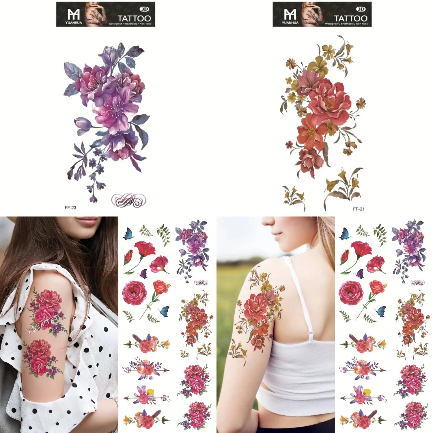 XOCHNGH Colorful Waterproof Temporary Tattoo Sticker Set for Women and Men - Lily Rose Arrow and ...
