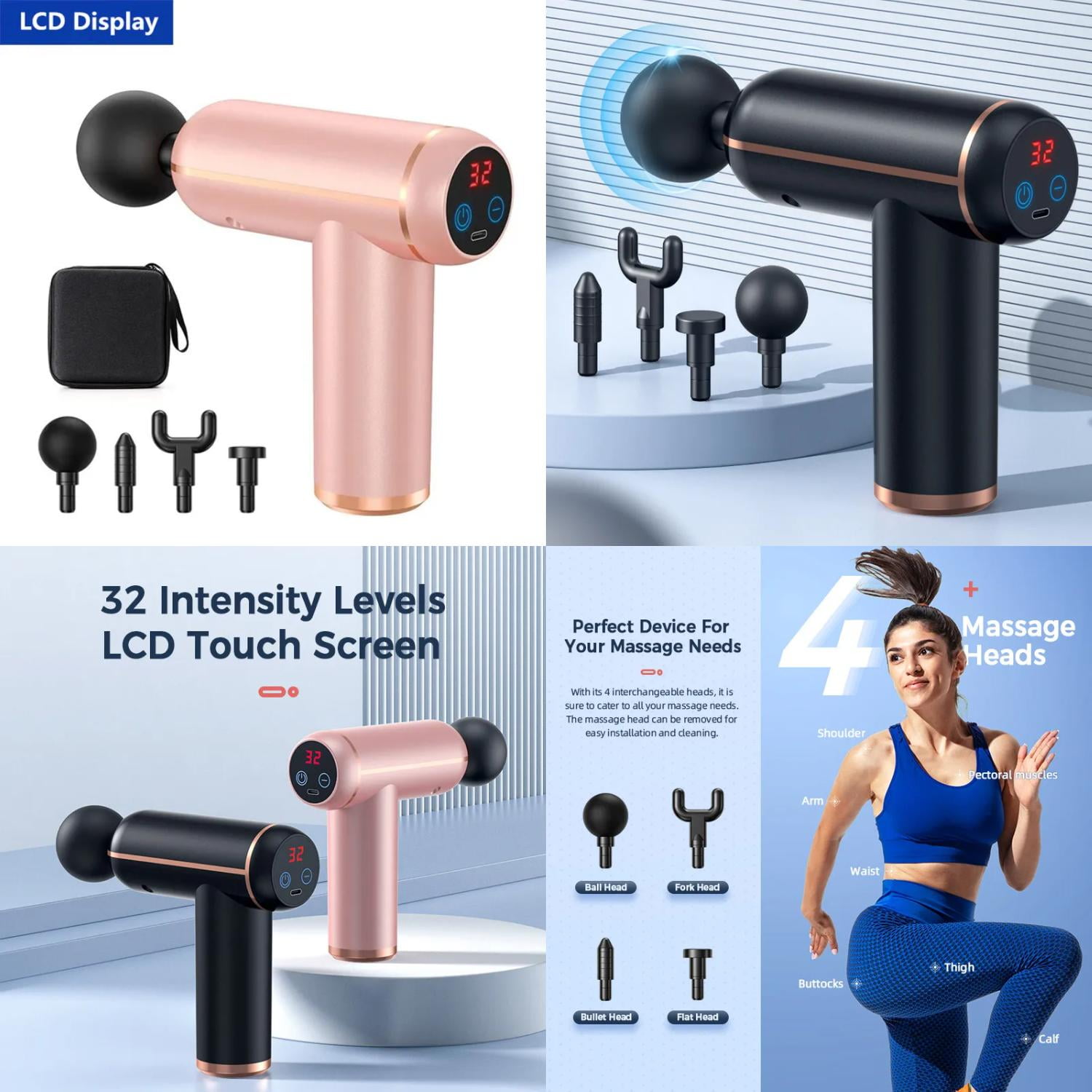 XOCHNGH Portable Fascia Gun Vibration Massage Gun Percussion Pistol Massager Deep Tissue Muscle ...