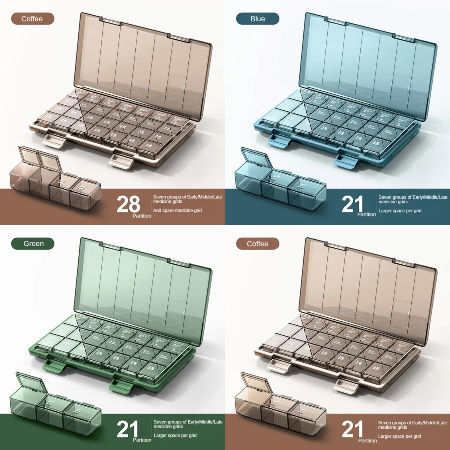 XOCHNGH Portable Weekly 7 Days Pill Case Colorful Design Stackable 3/4 ...