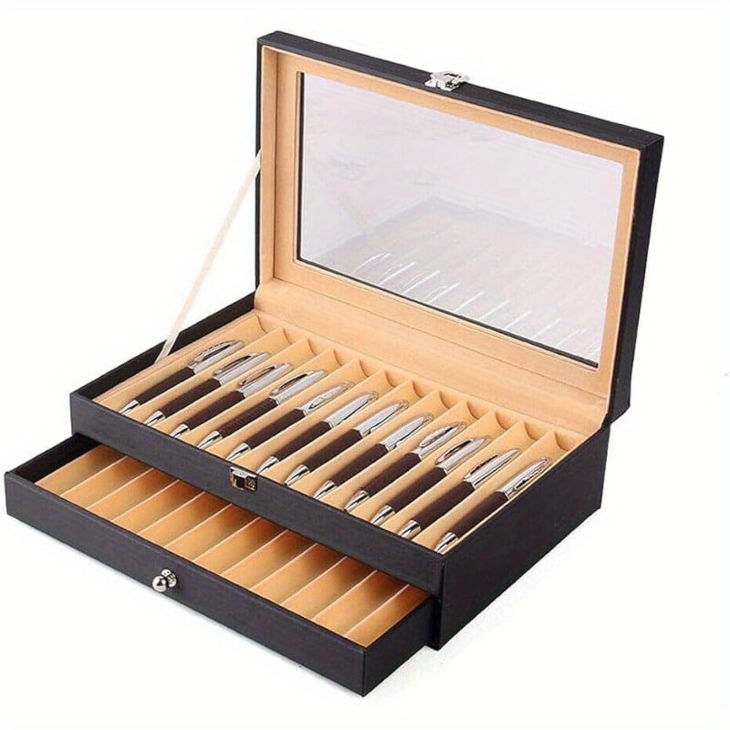 XOGNGZH Pen Display Box Leather Flannel Pen Box Glass Pen Display Box ...