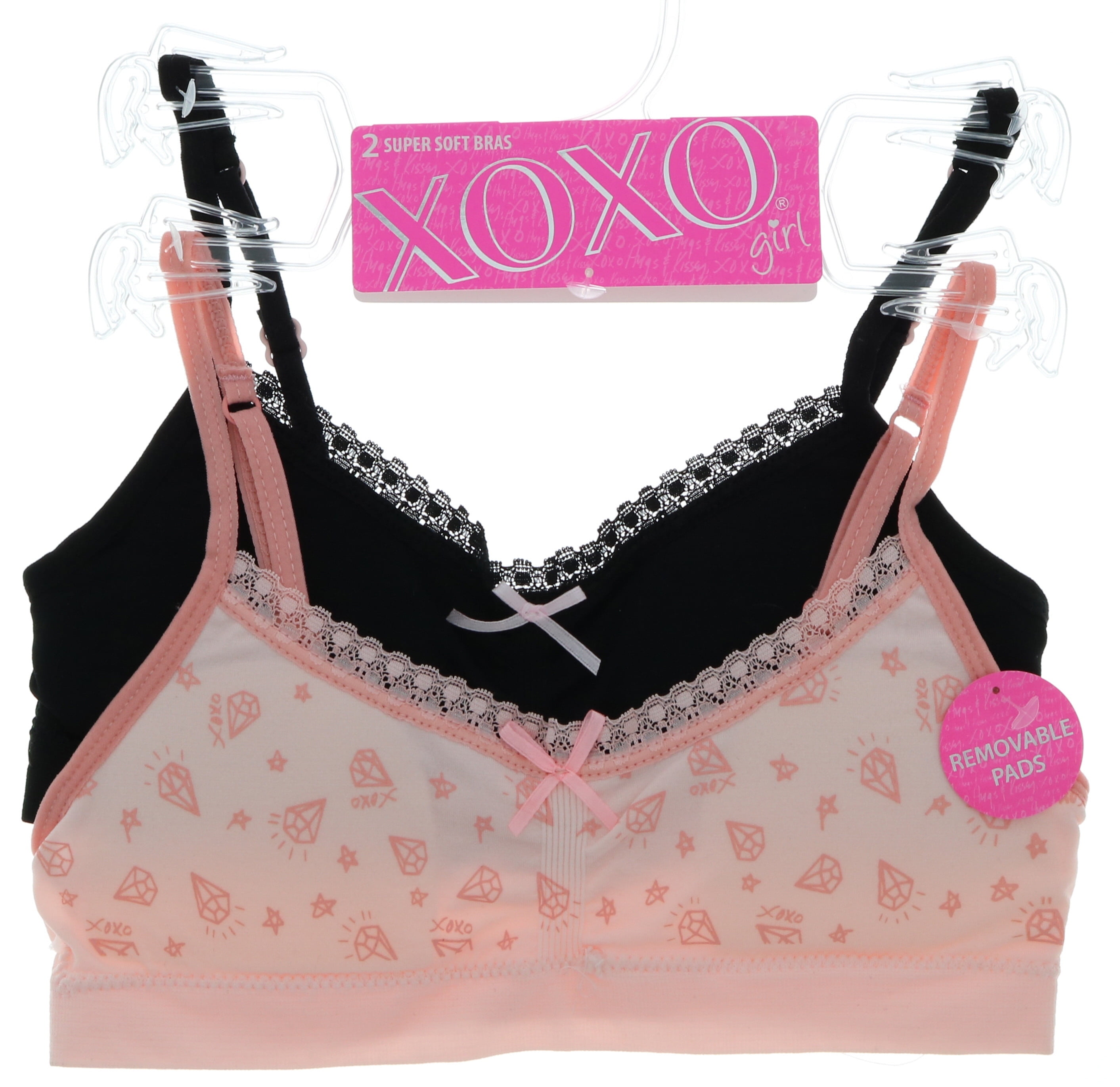 XOXO Girl s Lightly Lined Training Bra 2 Pack Pink Diamonds Black Small 30A