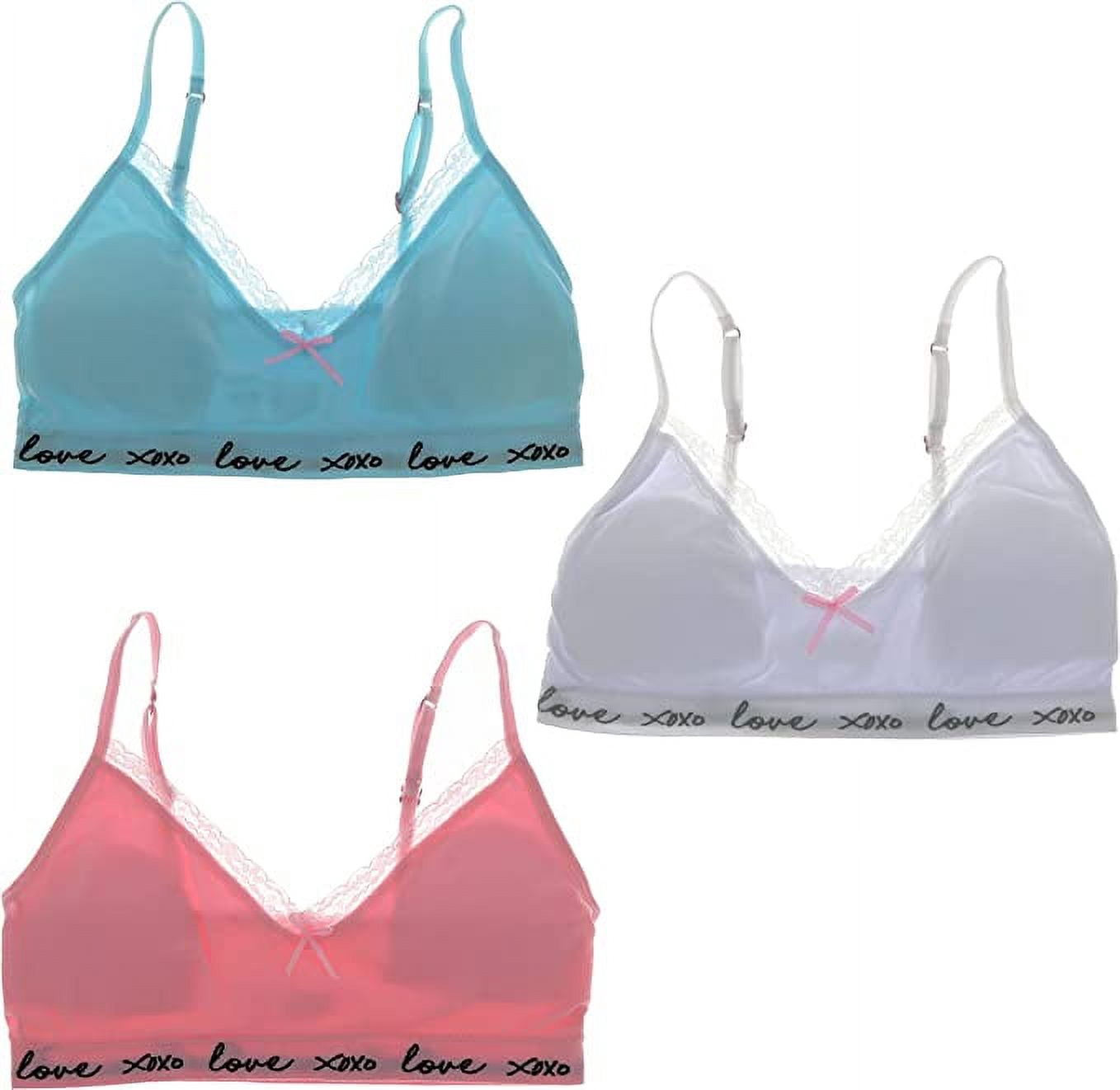 XOXO Girl's Lightly Lined Training Bra 3 Pack - White, Pink, & Baby ...