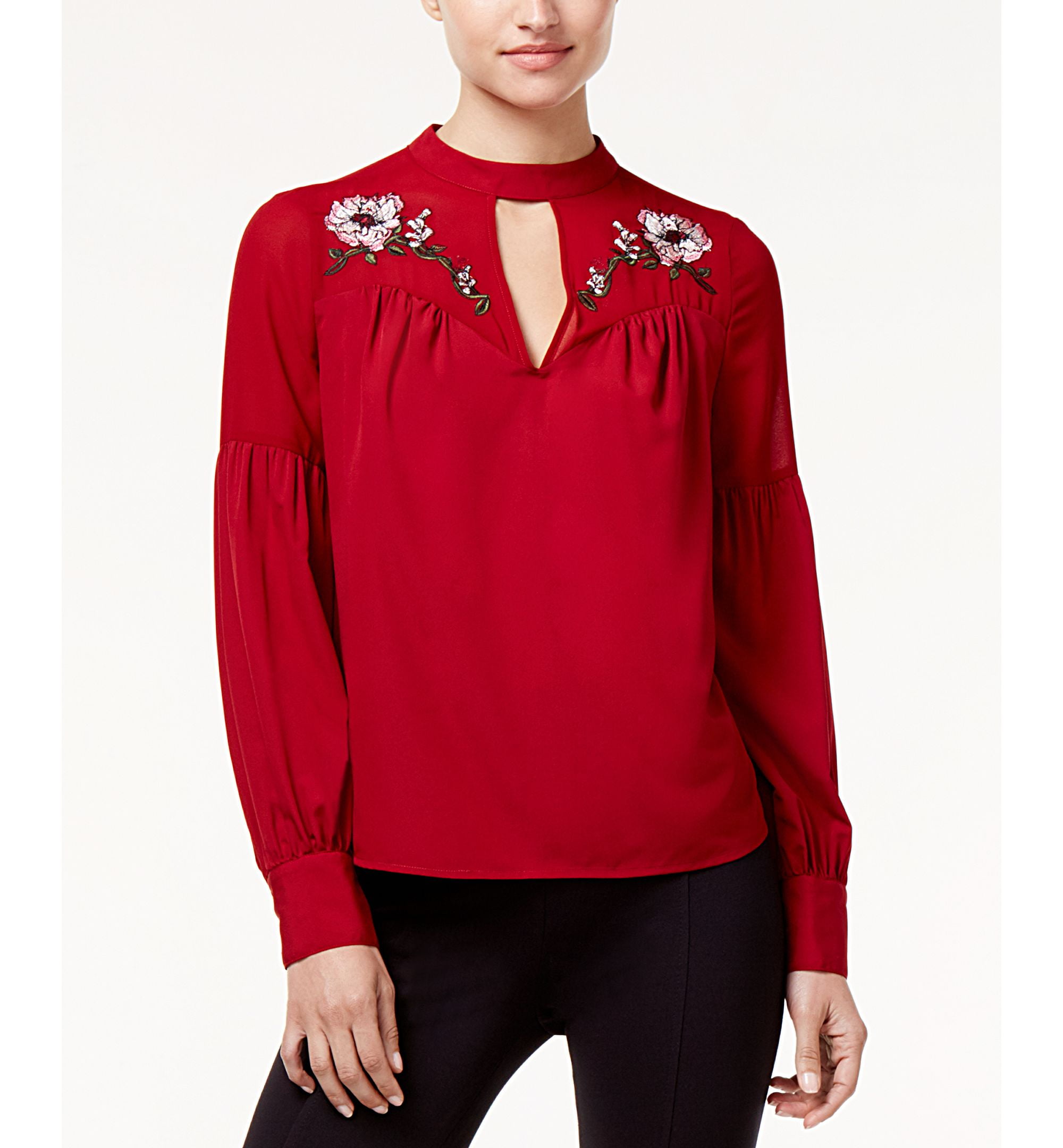 XOXO Juniors Embroidered Choker Blouse Cranberry M - Walmart.com
