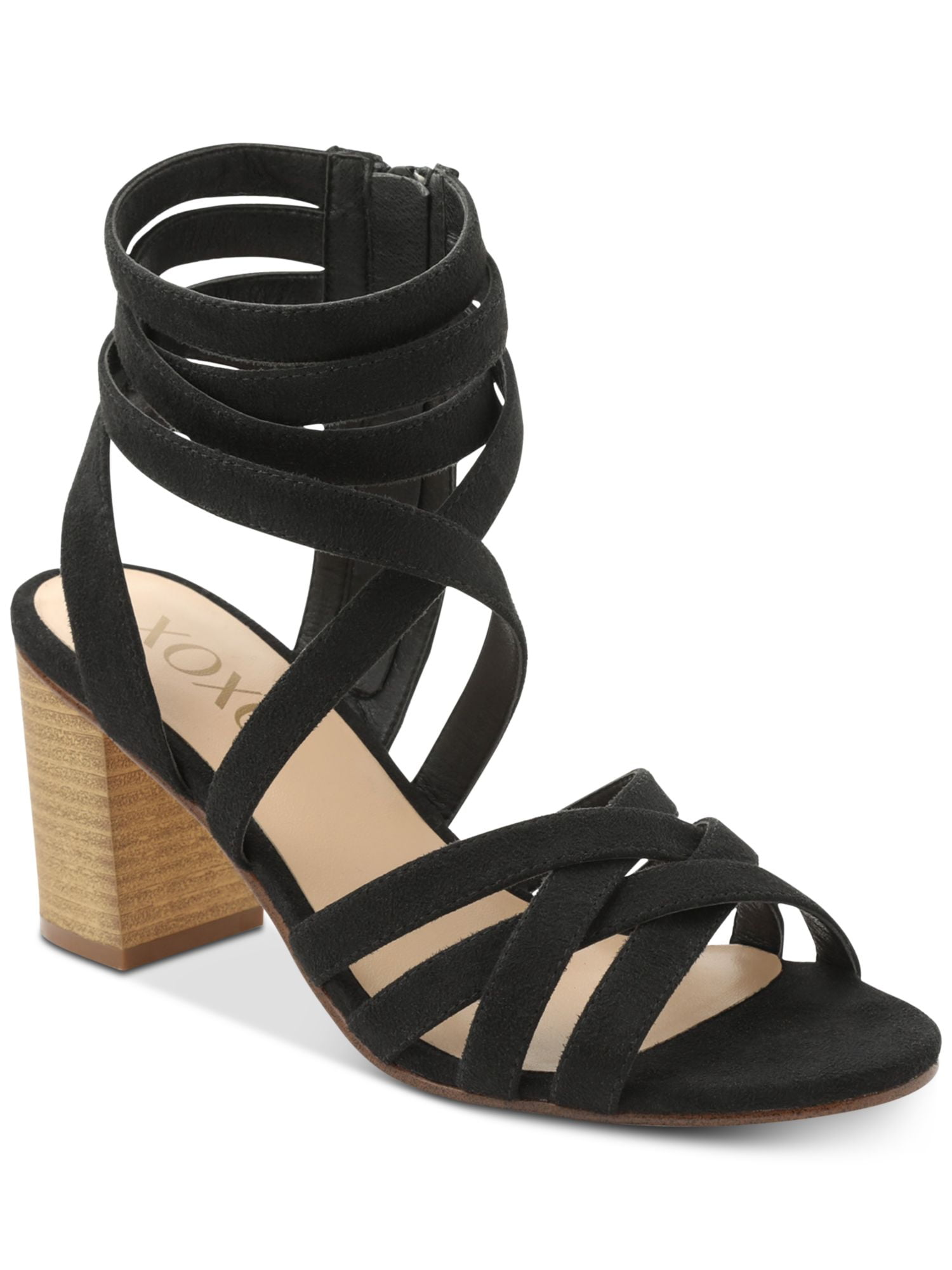 XOXO Womens Black Padded Strappy Eden Round Toe Block Heel Zip-Up Dress ...