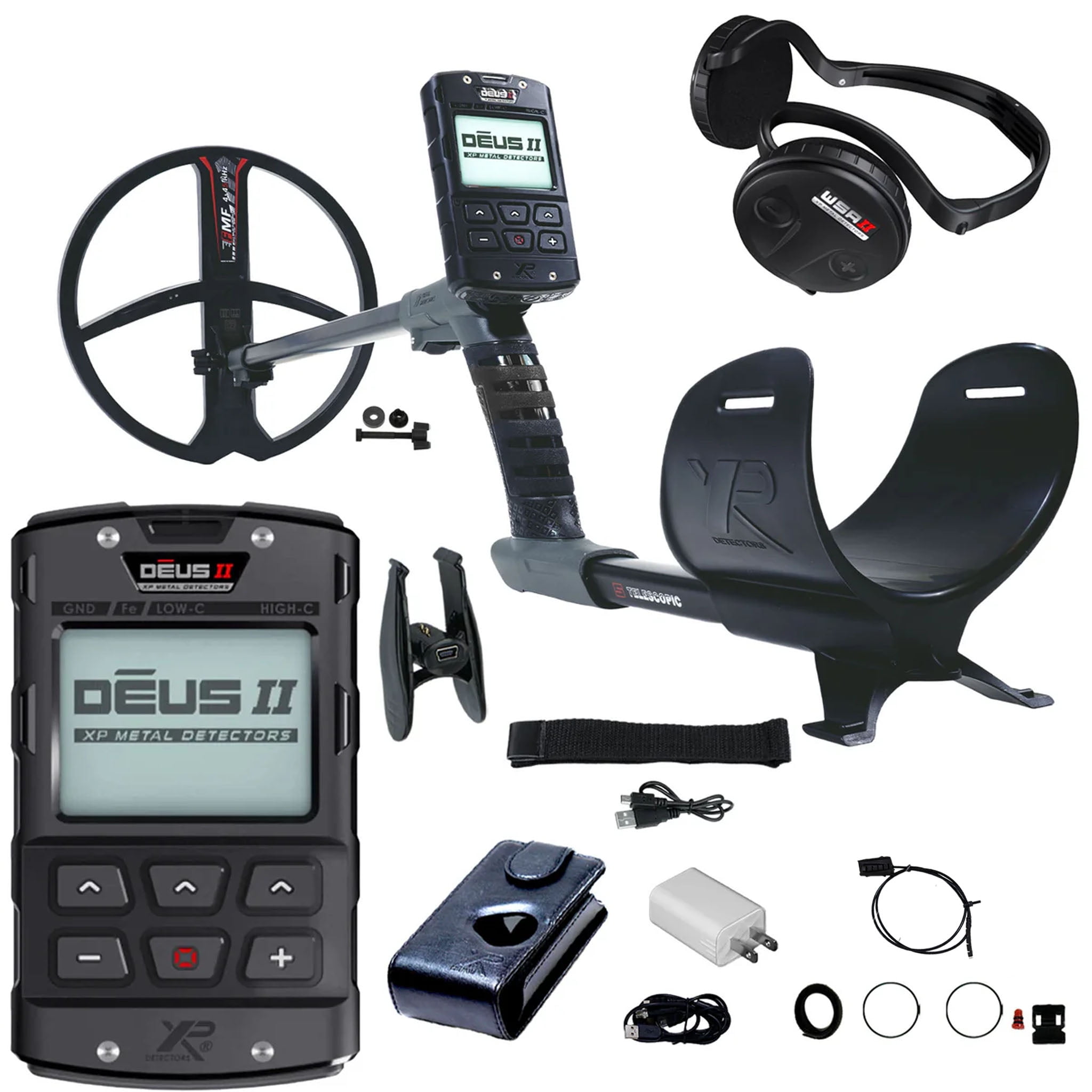 XP DEUS II Fast Multi Frequency RC Metal Detector with 11″ FMF Search Coil and WSA II Headphones ...