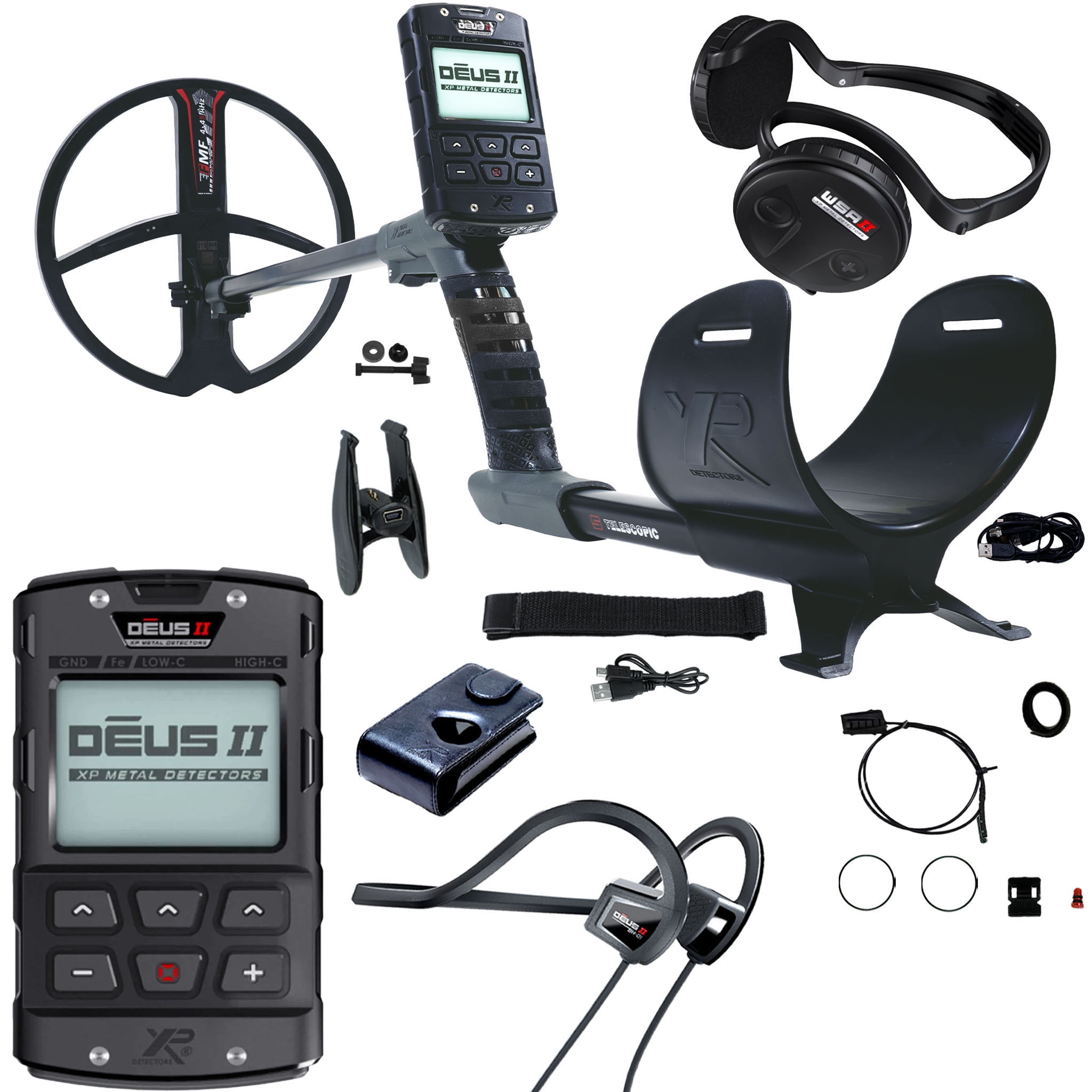 XP DEUS II Fast Multi Frequency RC Metal Detector with 11″ FMF Search Coil with WSAII and Bone ...