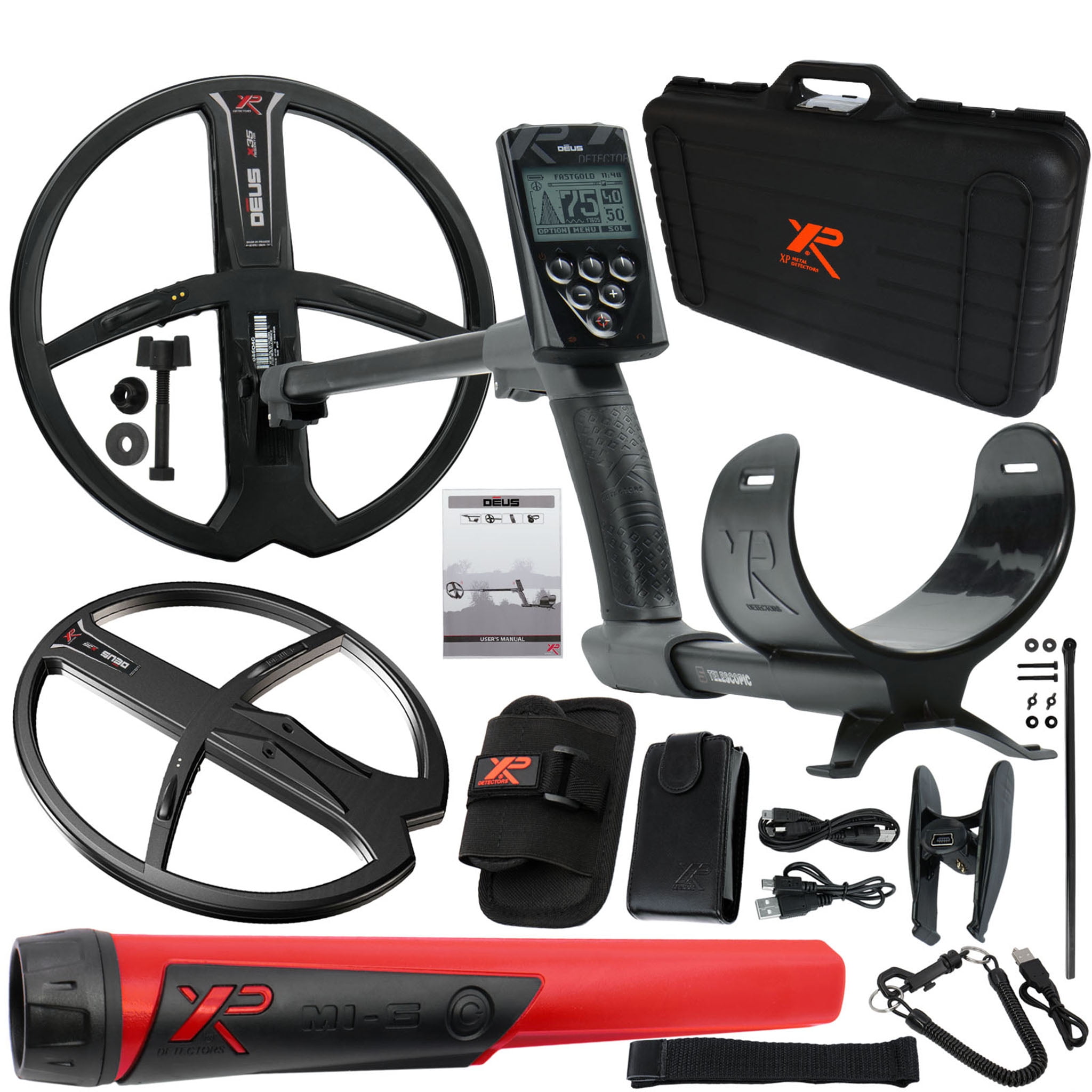 XP Deus Metal Detector, MI-6 Pinpointer, Case, Remote Screen and Coils ...