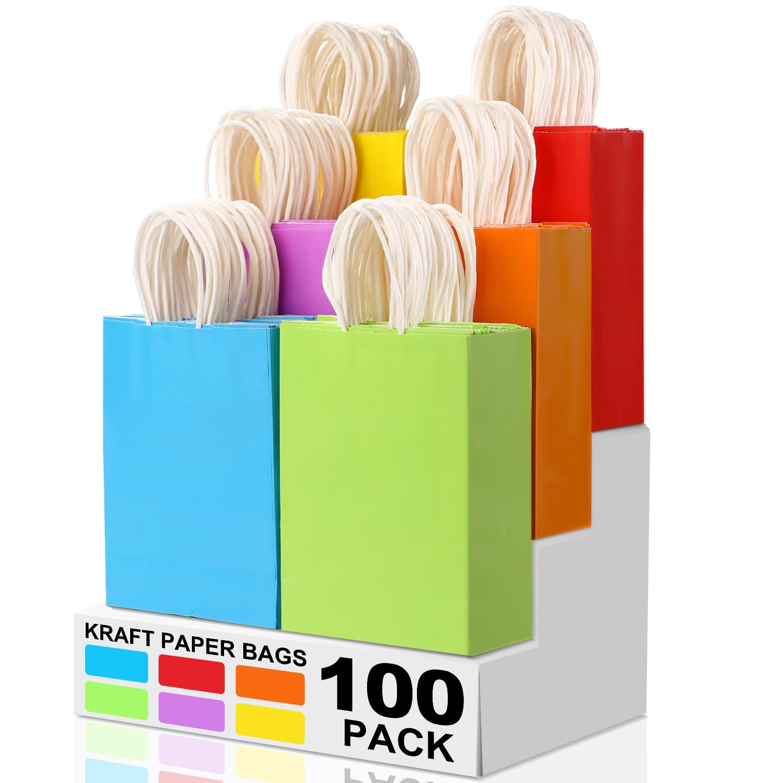 XPCARE 100Pcs Paper Gift Bags,6.3"x3.15"x8.66 Kraft Paper Party Favor ...