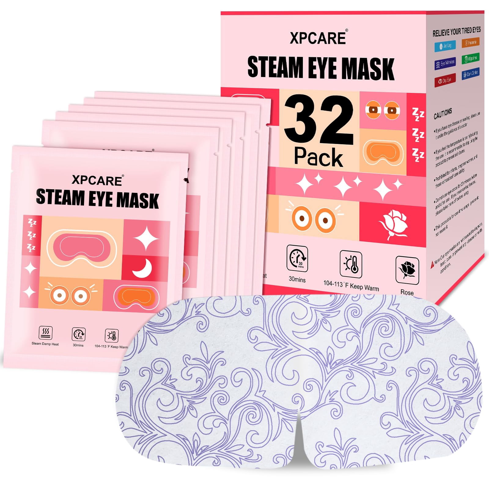 XPCARE 32 Pack Steam Eye Masks for Dry Eyes, SPA Warm Sleep Eye Mask ...