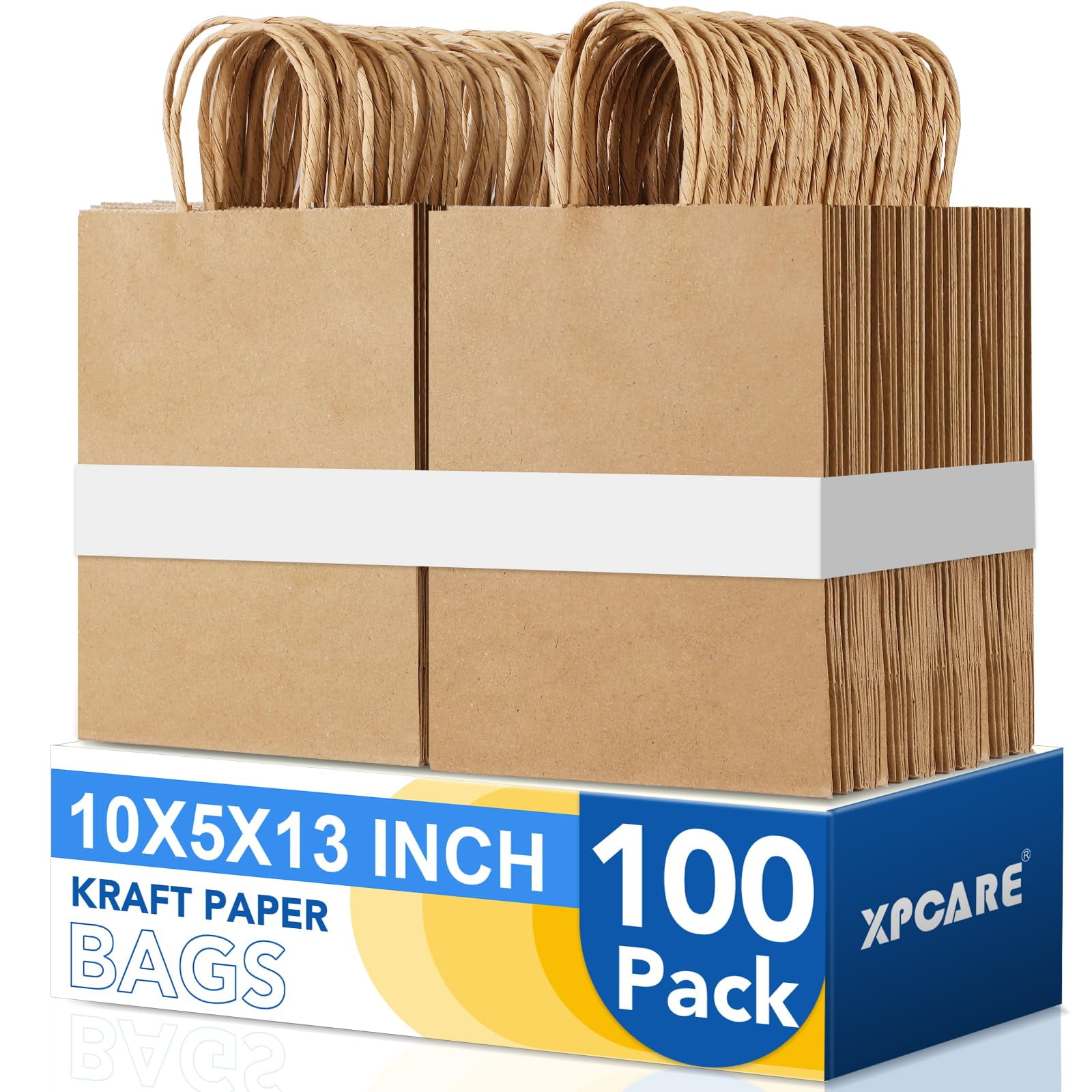 XPCARE Large Brown Paper TSF6 Bags, 100 Packs 10x5x13 Inch Gift Bags ...
