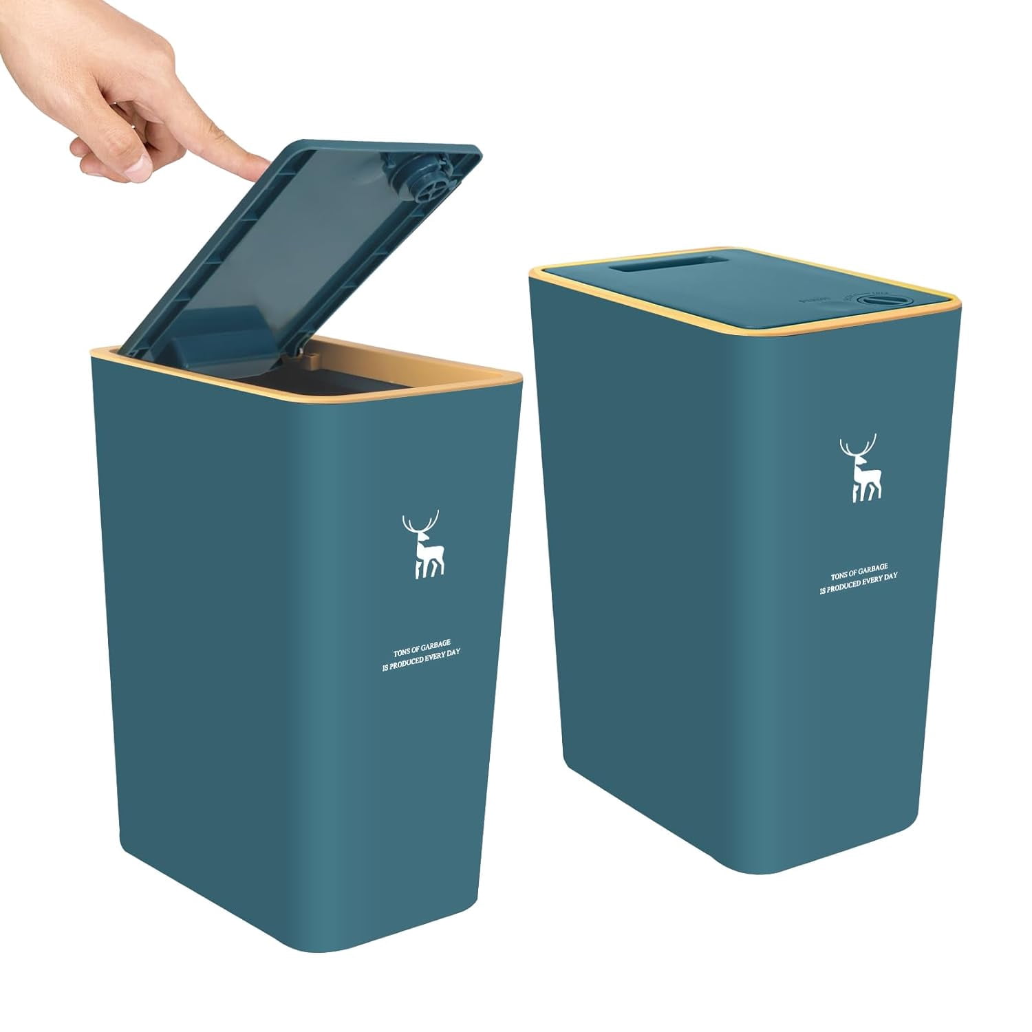 XPIY Trash Can with Lid, 2 Pack 4 Gallons/15 Liters Garbage Can with ...