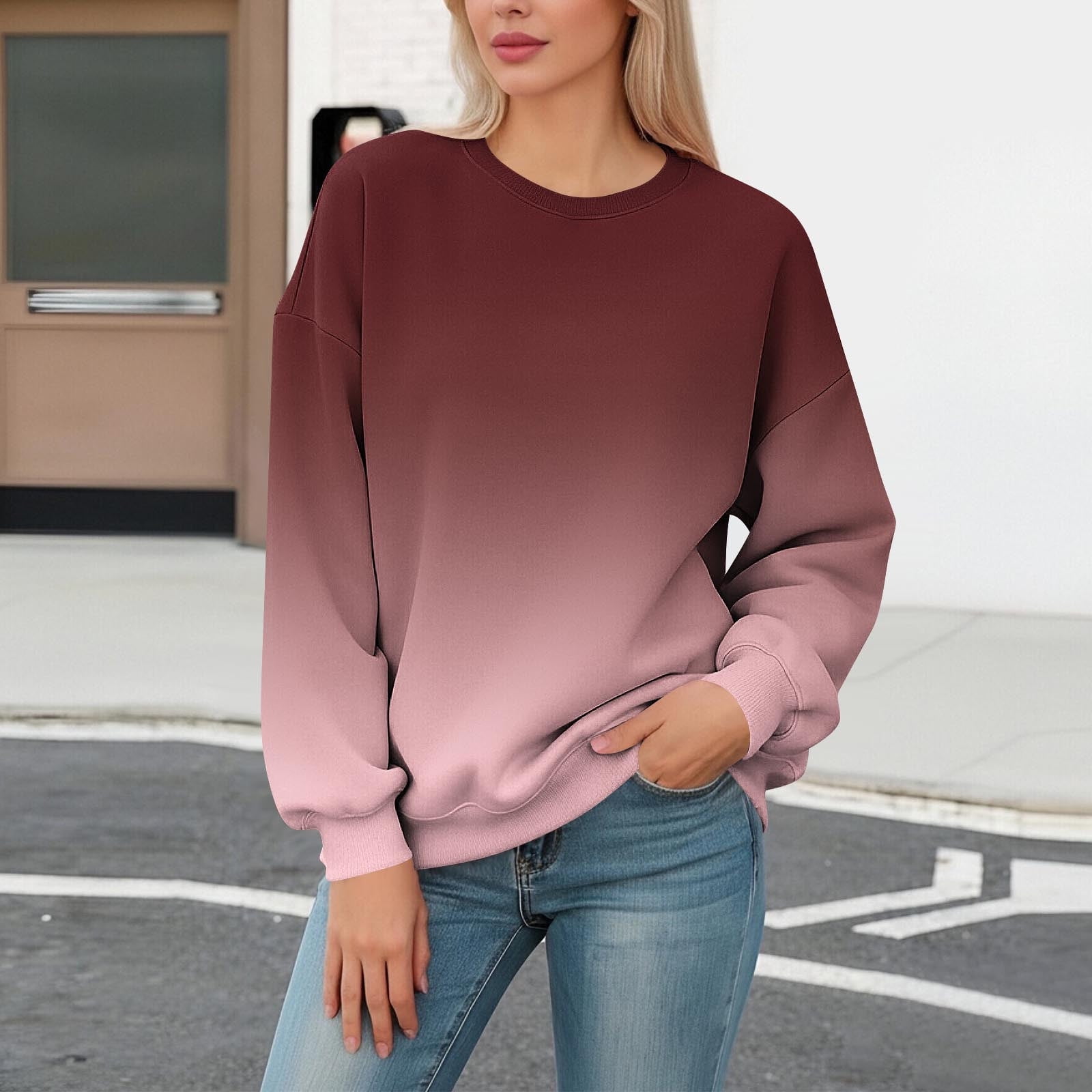 XPMWRP Women's Gradient Trendy Sweatshirt Casual Long Sleeve Crew Neck ...