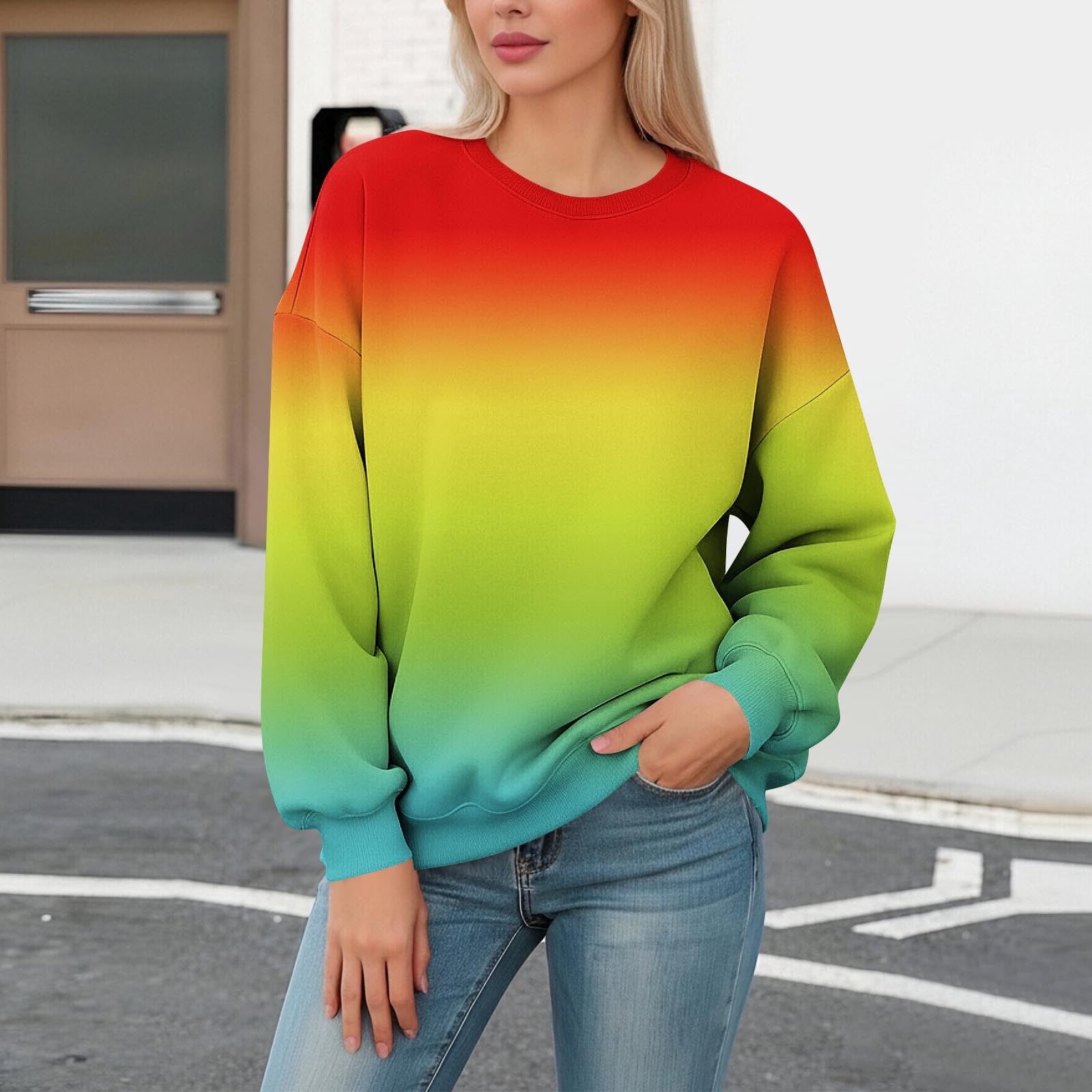 XPMWRP Women's Gradient Trendy Sweatshirt Casual Long Sleeve Crew Neck ...