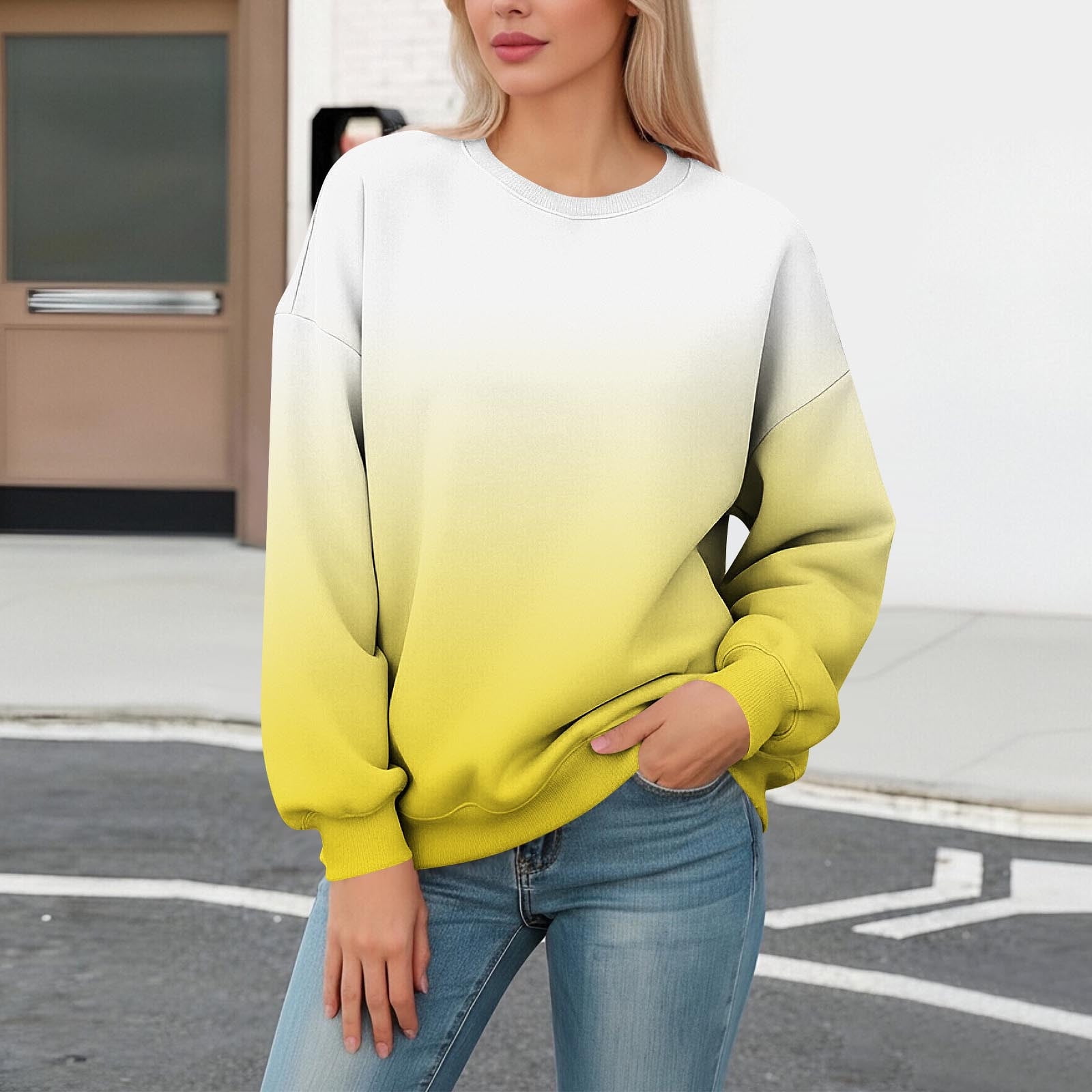 XPMWRP Women's Gradient Trendy Sweatshirt Casual Long Sleeve Crew Neck ...