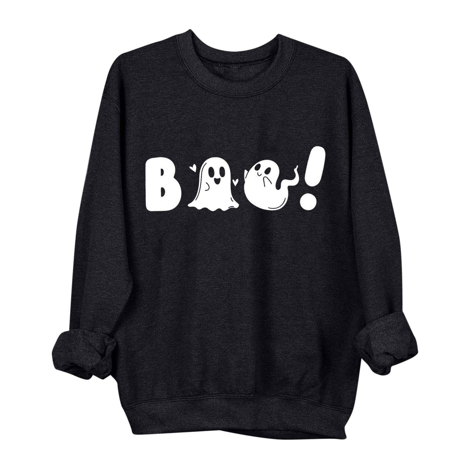 XPMWRP Women's Halloween Sweatshirt Novelty Ghost Graphic Print ...