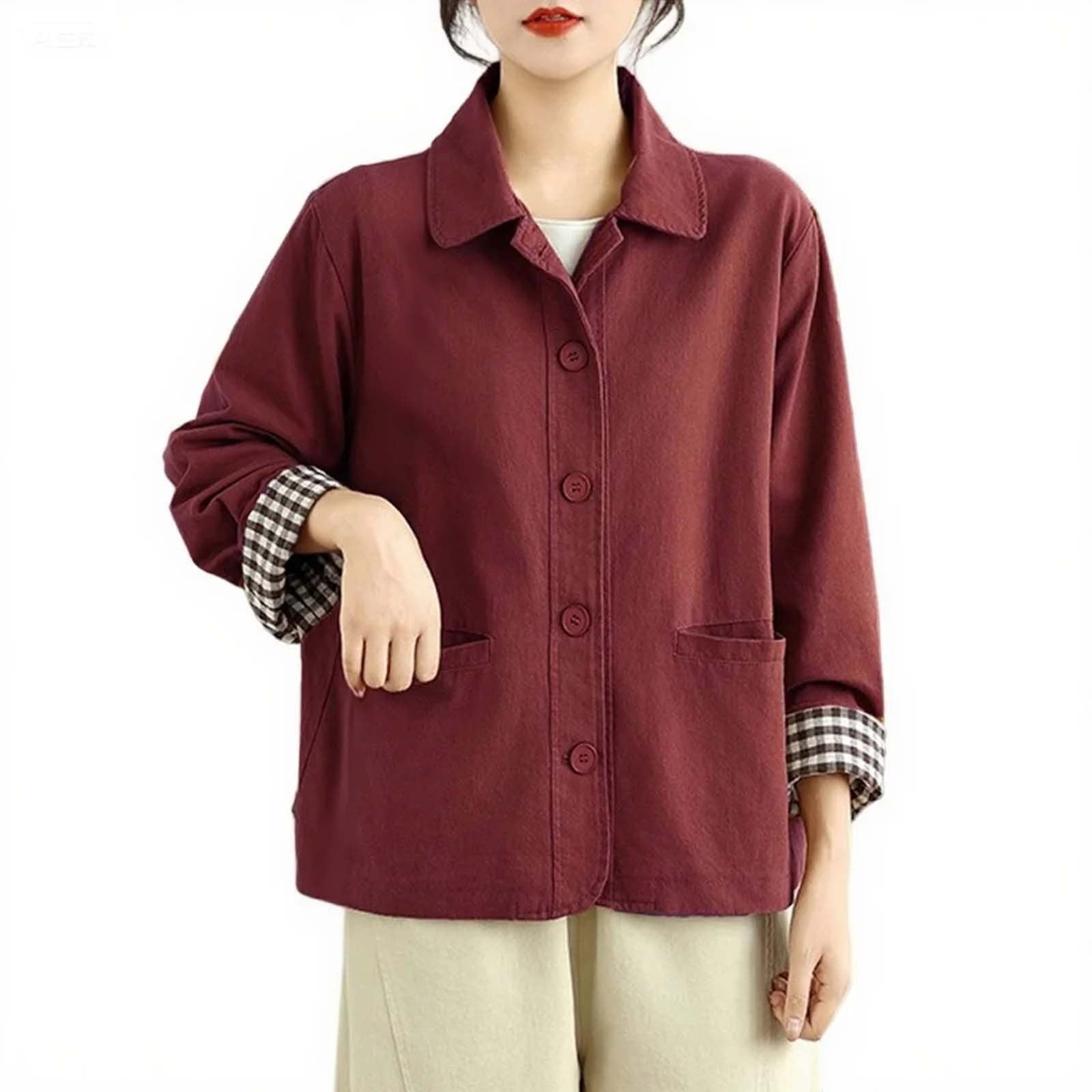 XPMWRP Women's Solid Color Button Coats Loose Long Sleeve Winter ...