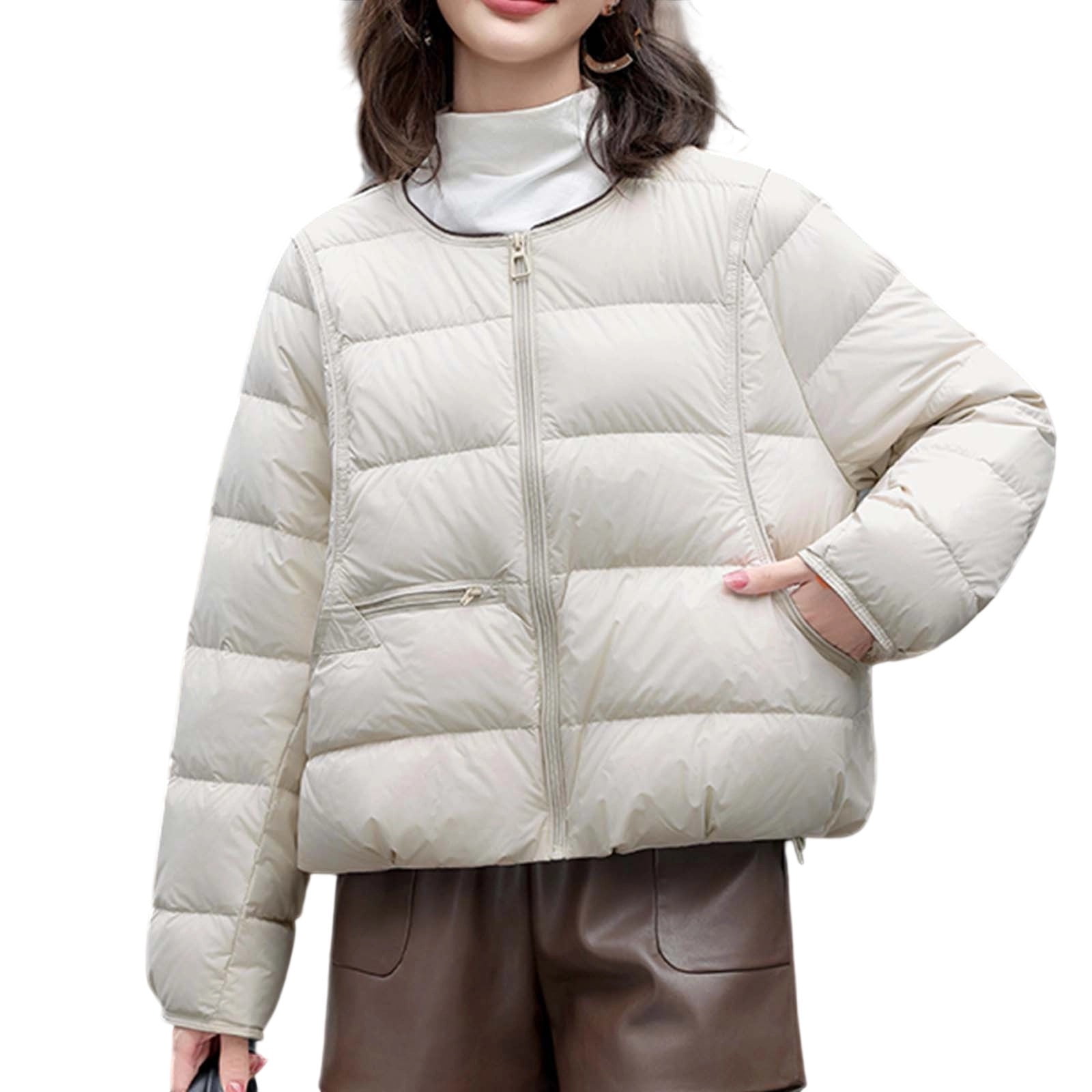 XPMWRP Women's Solid Color Puffer Jacket Lightweight Zip Up Round Neck ...