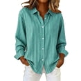 XPMWRP Womens Striped Linen Blend Button Down Shirt Collared Long ...