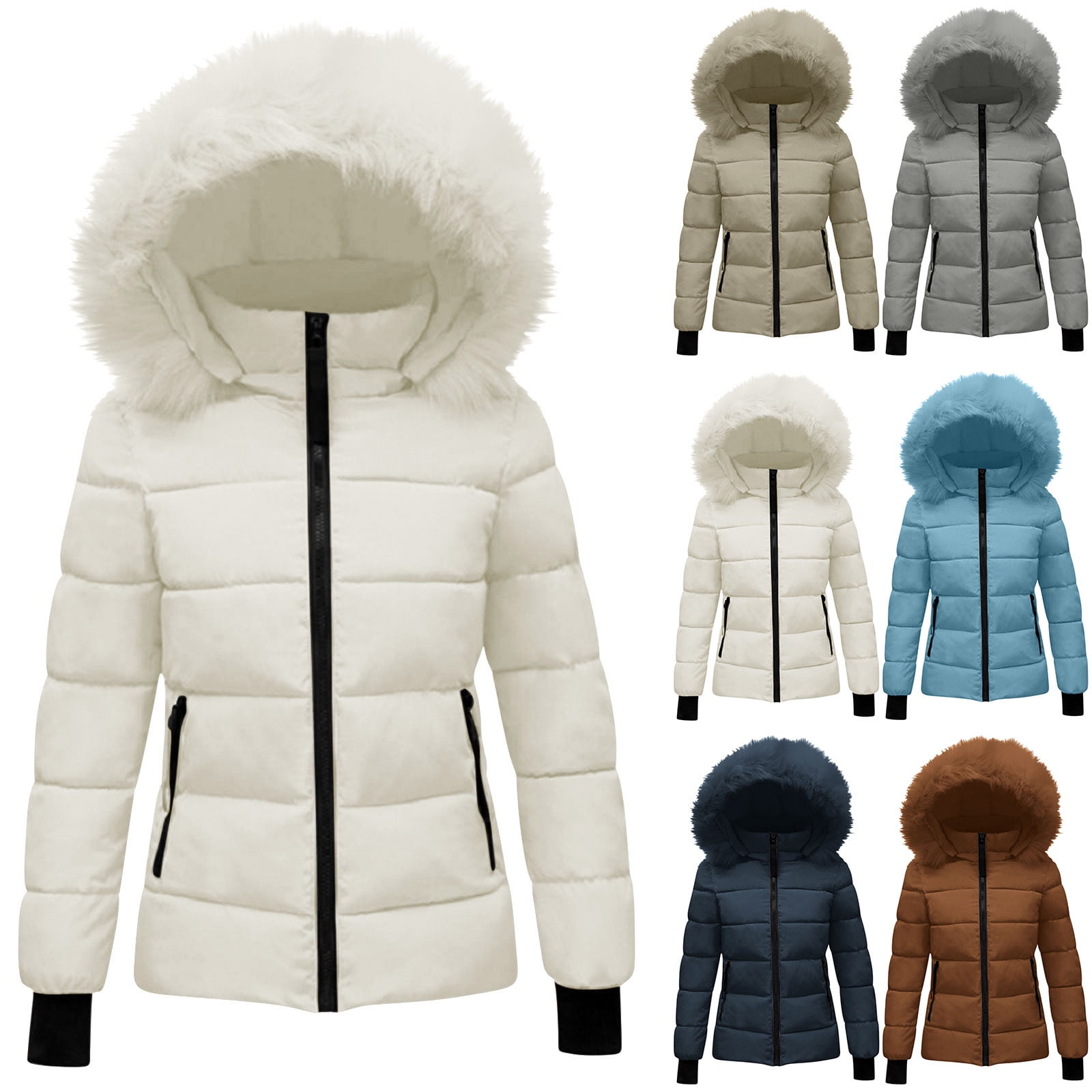 XPMWRP Womens Winter Coats Quilted Thicken Warm Puffer Ski Jacket Faux ...