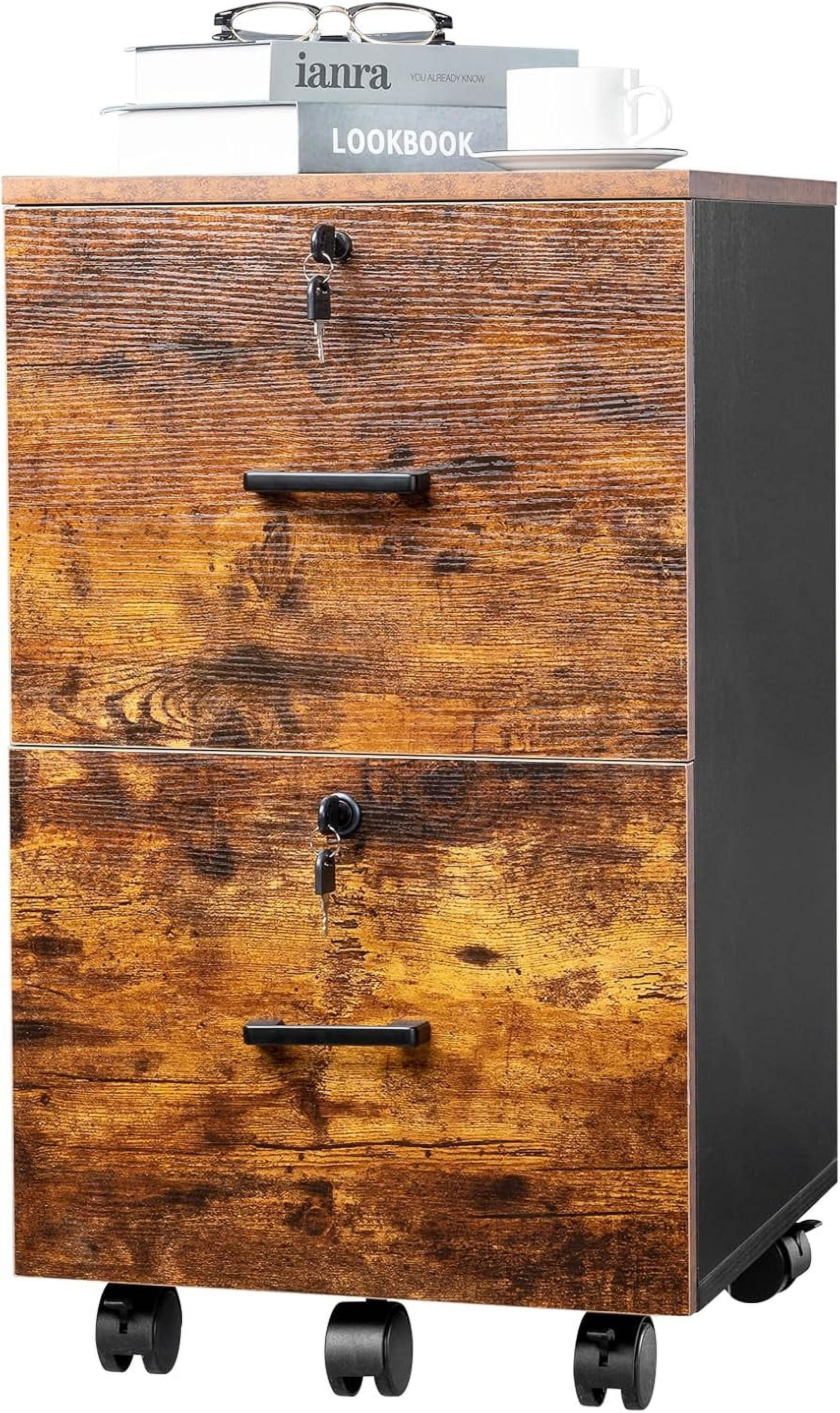 XPOPR 2-Drawer Small Rolling File Cabinet with Lock, Wood Filing ...