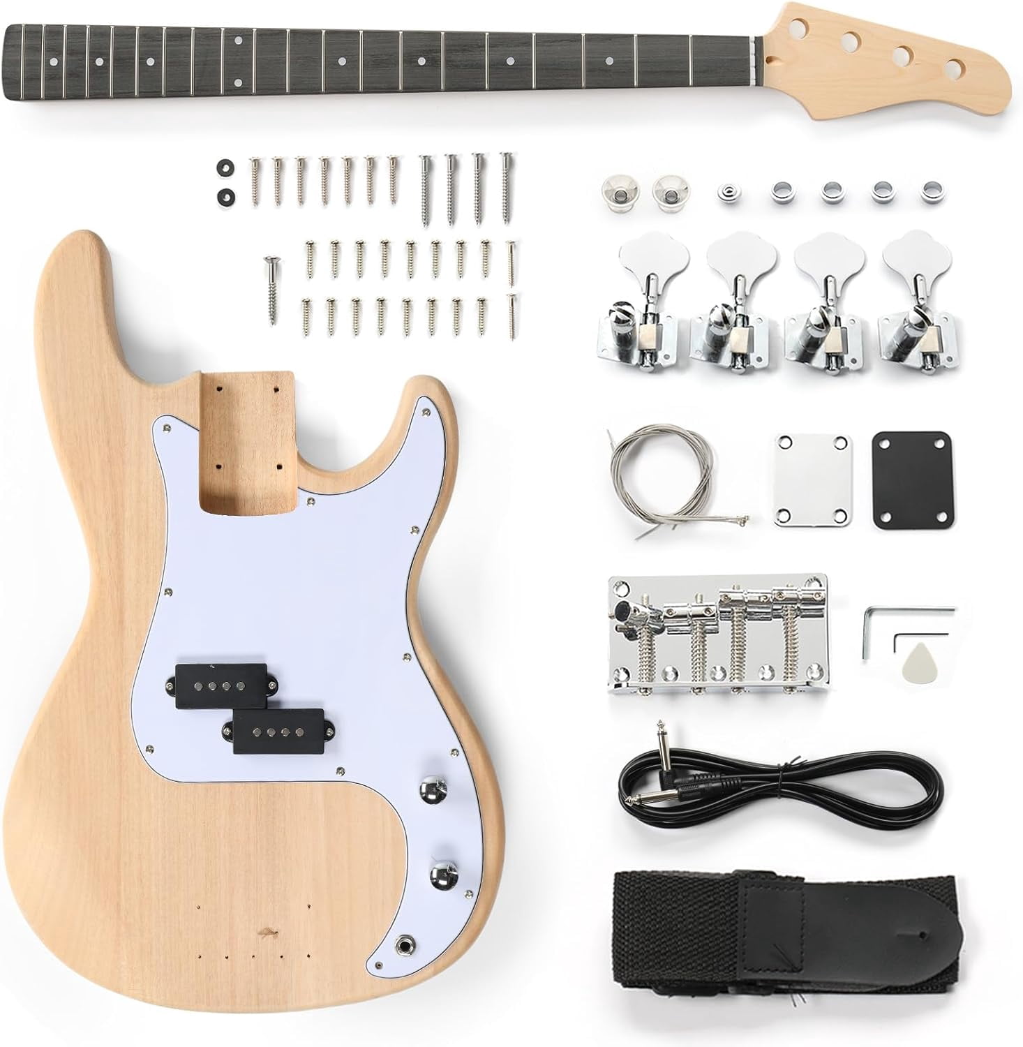 XPOPR DIY Electric Bass Guitar with Mahogany Body, Ebony Fingerboard ...