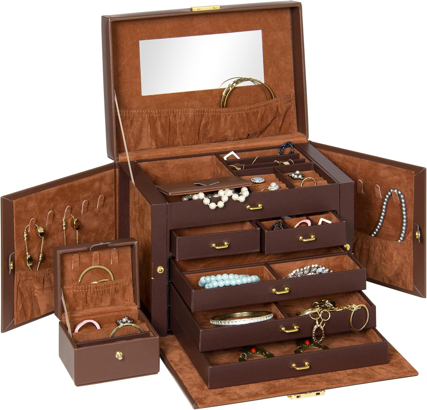 XPOPR Leather Collectors Organizer Storage Case for Jewelry Trinkets w ...