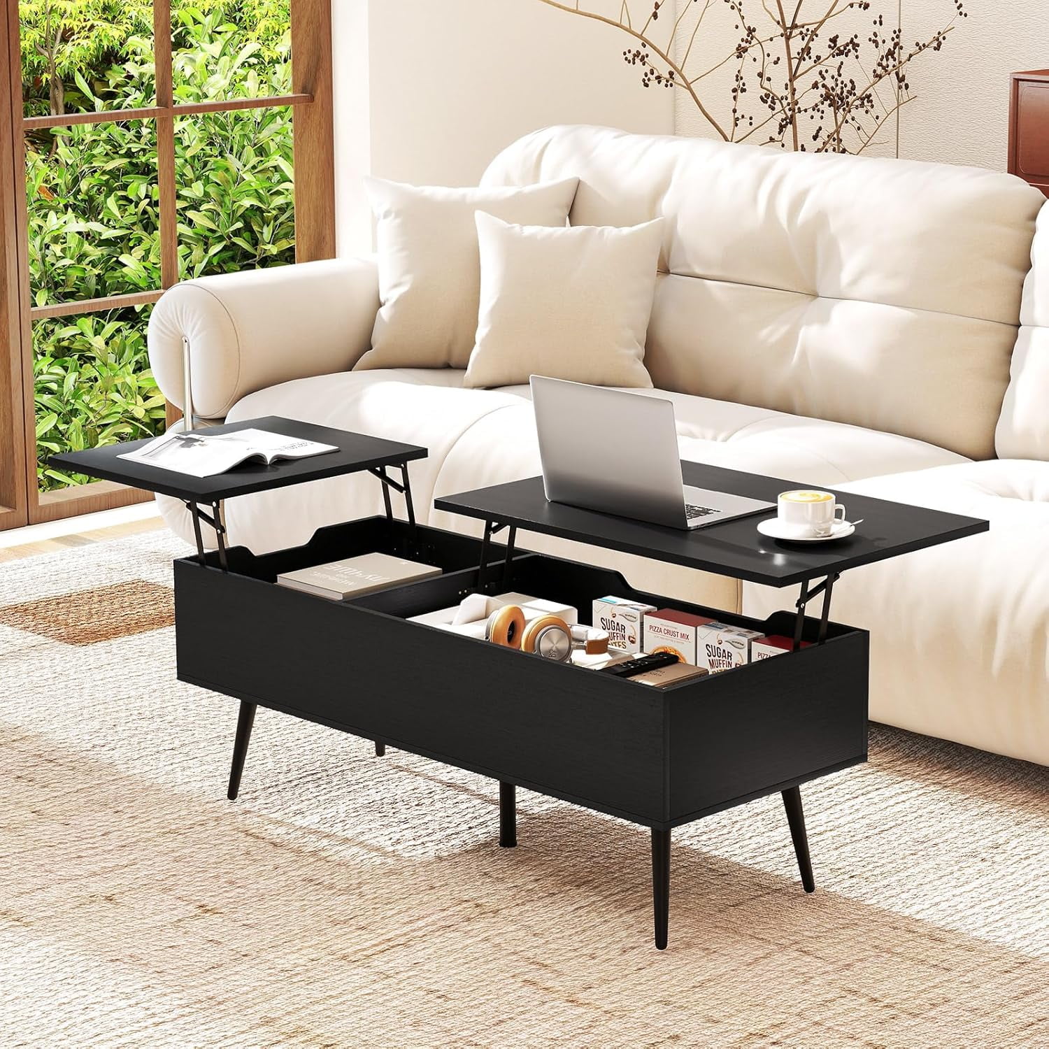 XPOPR Lift Top Coffee Table, Mid Century Modern Center Table with Split ...