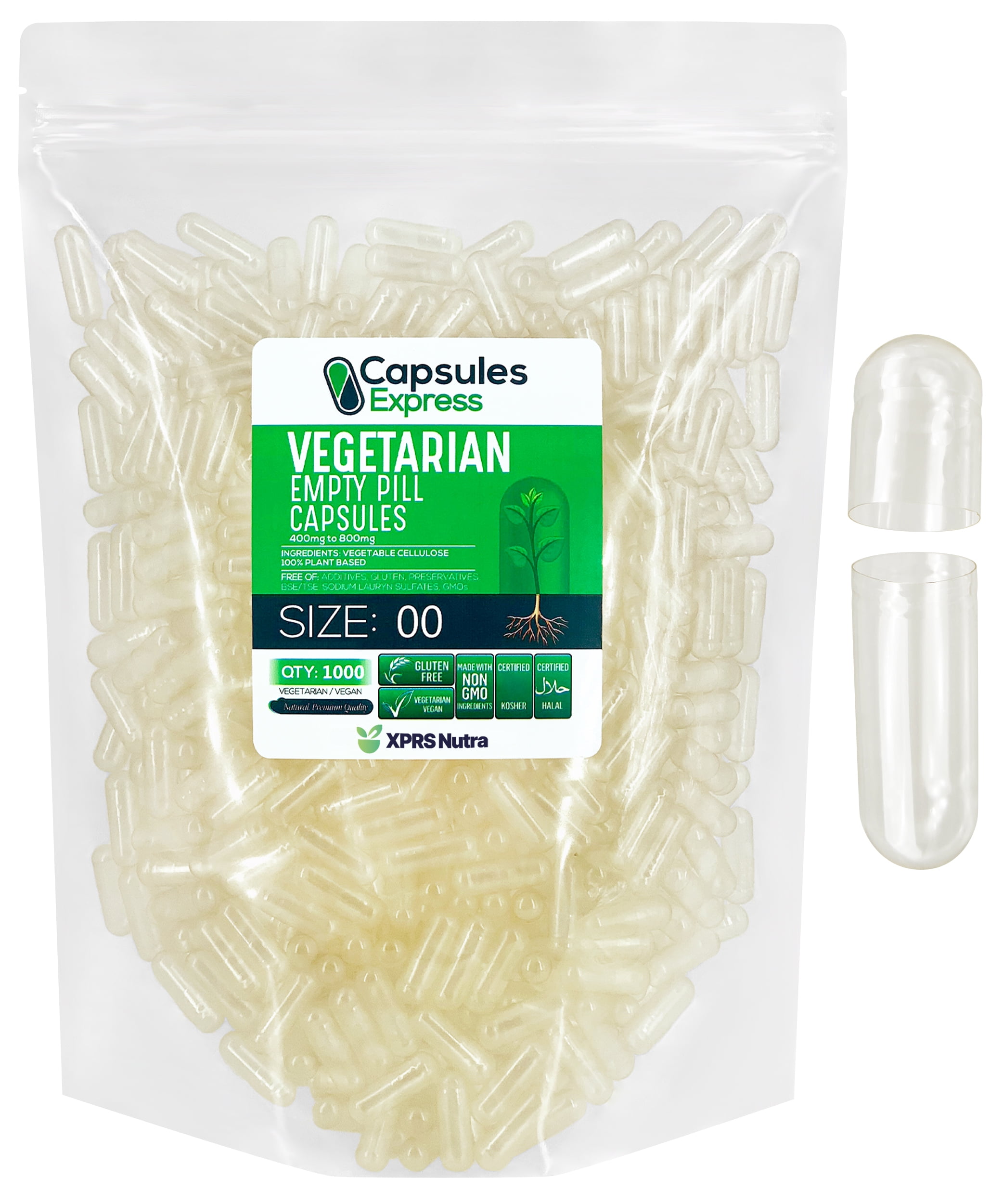 XPRS Nutra Size 00 Empty Capsules - Clear Empty Vegan Capsules ...