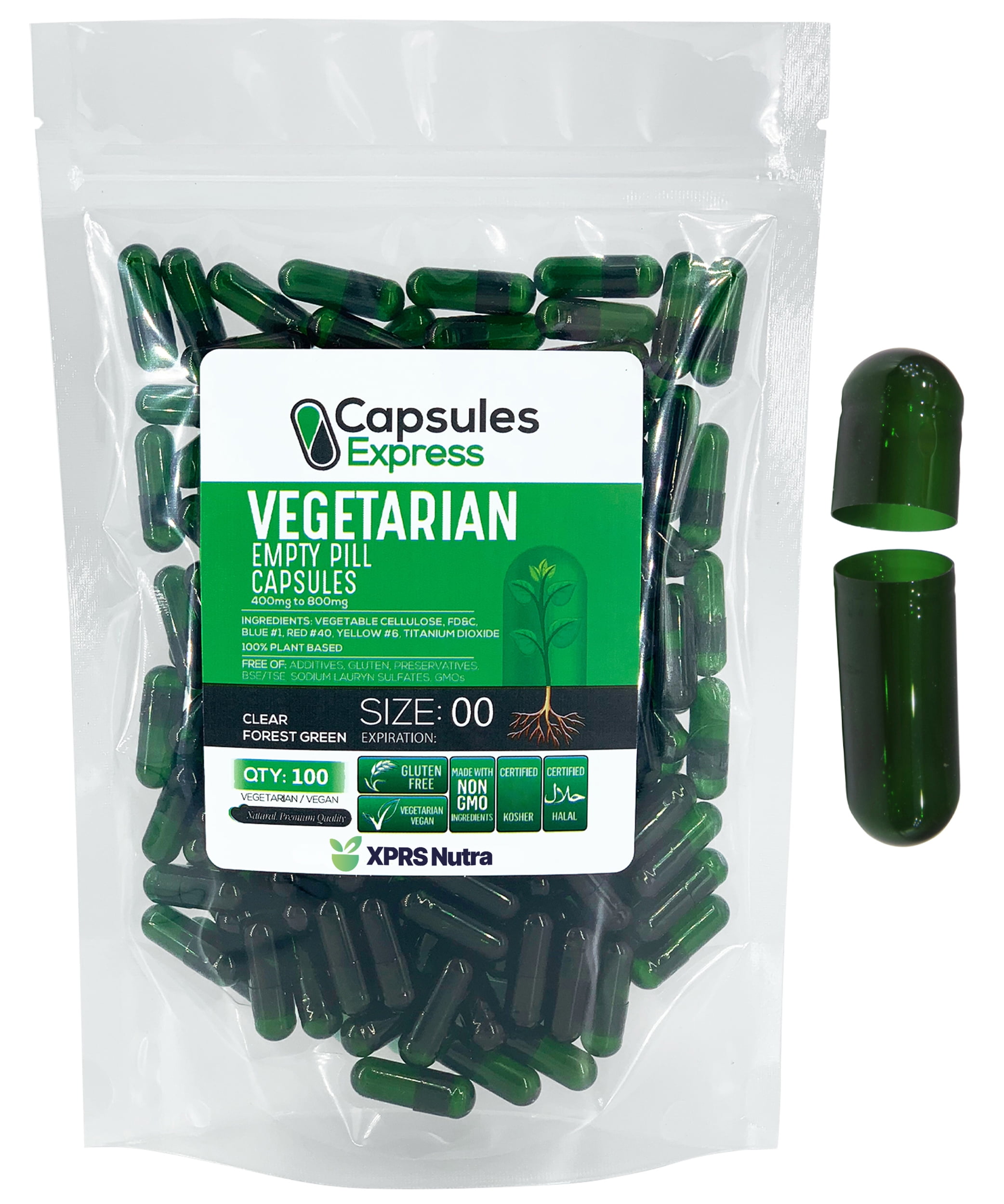 XPRS Nutra Size 00 Forest Green Empty Vegan Capsules - Vegetarian ...