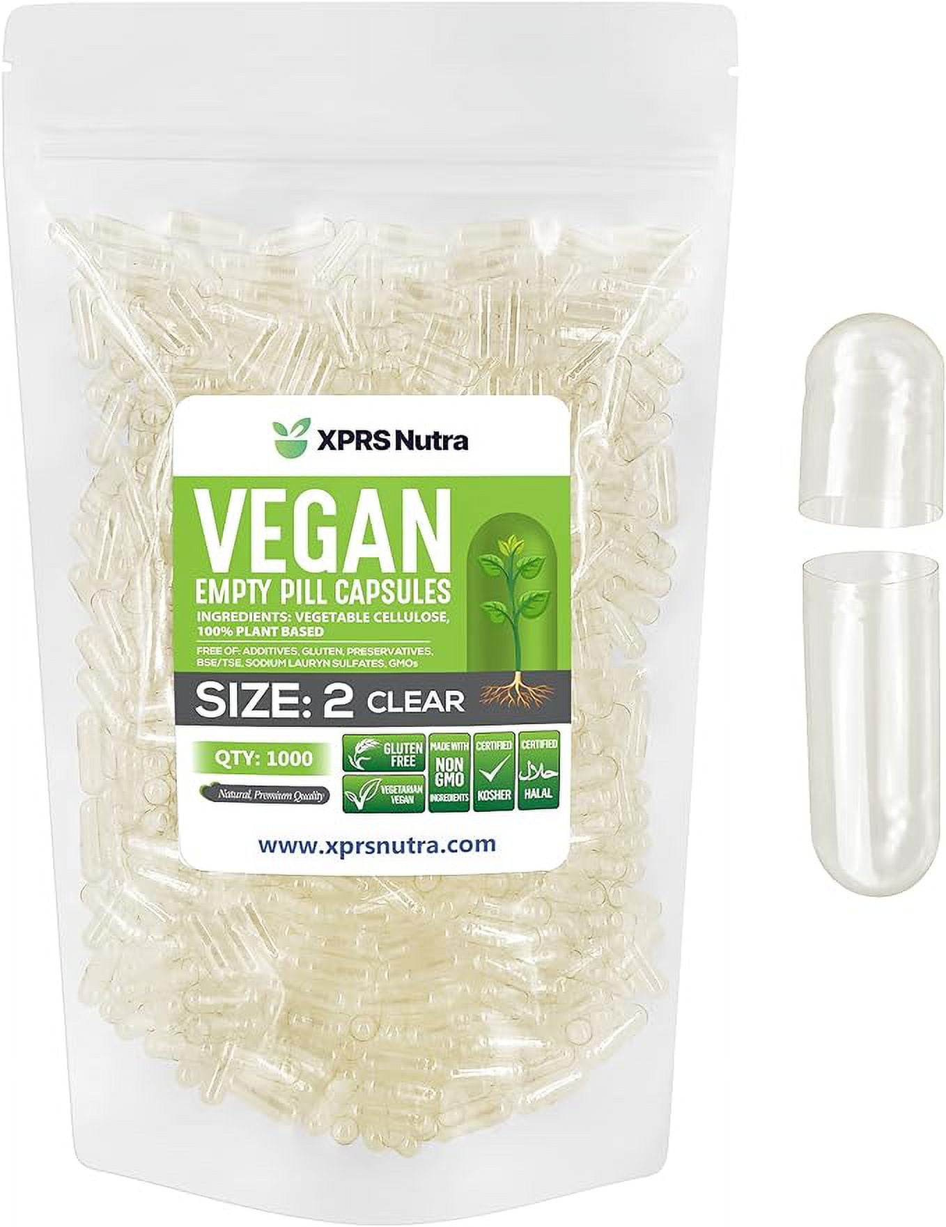 XPRS Nutra Size 2 Empty Capsules - 1000 Clear Empty Vegan Capsules ...