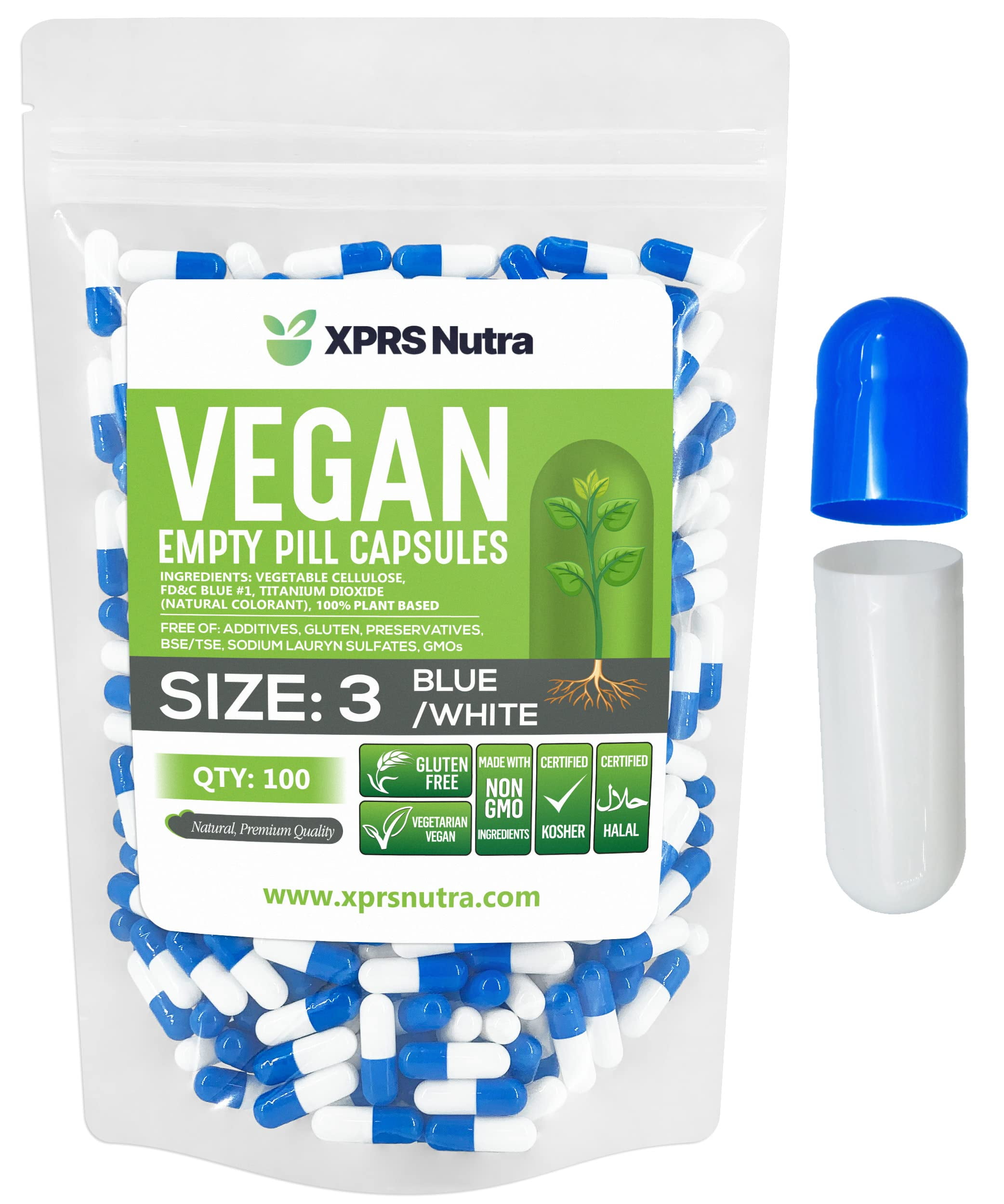 XPRS Nutra Size 3 Empty Capsules - 100 Count Empty Vegan Capsules ...