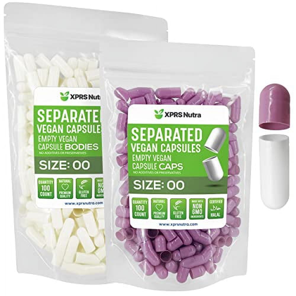XPRS Nutra Vegan Size 00 Separated Capsules - 100 Count Premium Empty ...