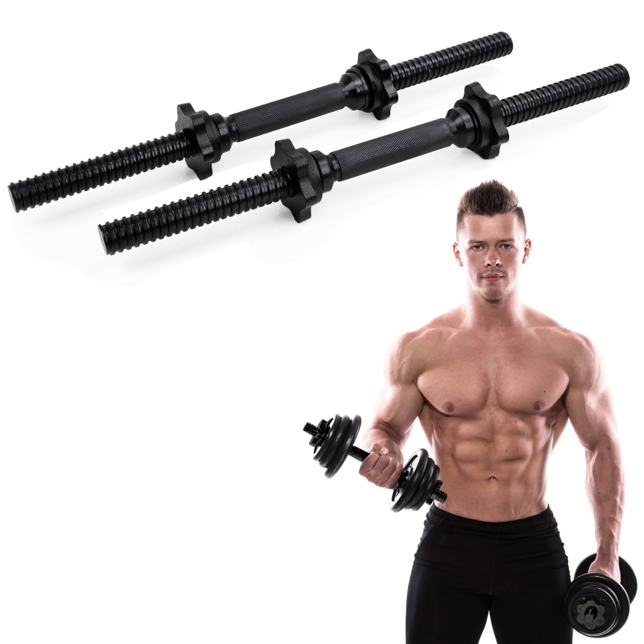 XPRT Fitness 19.5 ” Threaded Dumbbell Handles Set - Solid Steel, 1 inch ...