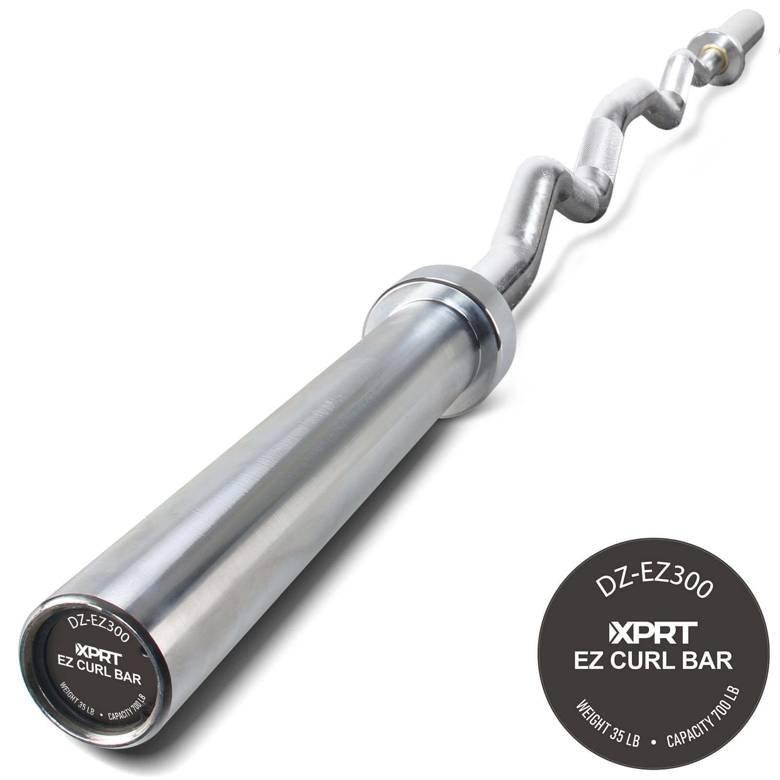 XPRT Fitness Extra Long Shaft Olympic EZ Curl Barbell, Chrome, 35 lb ...