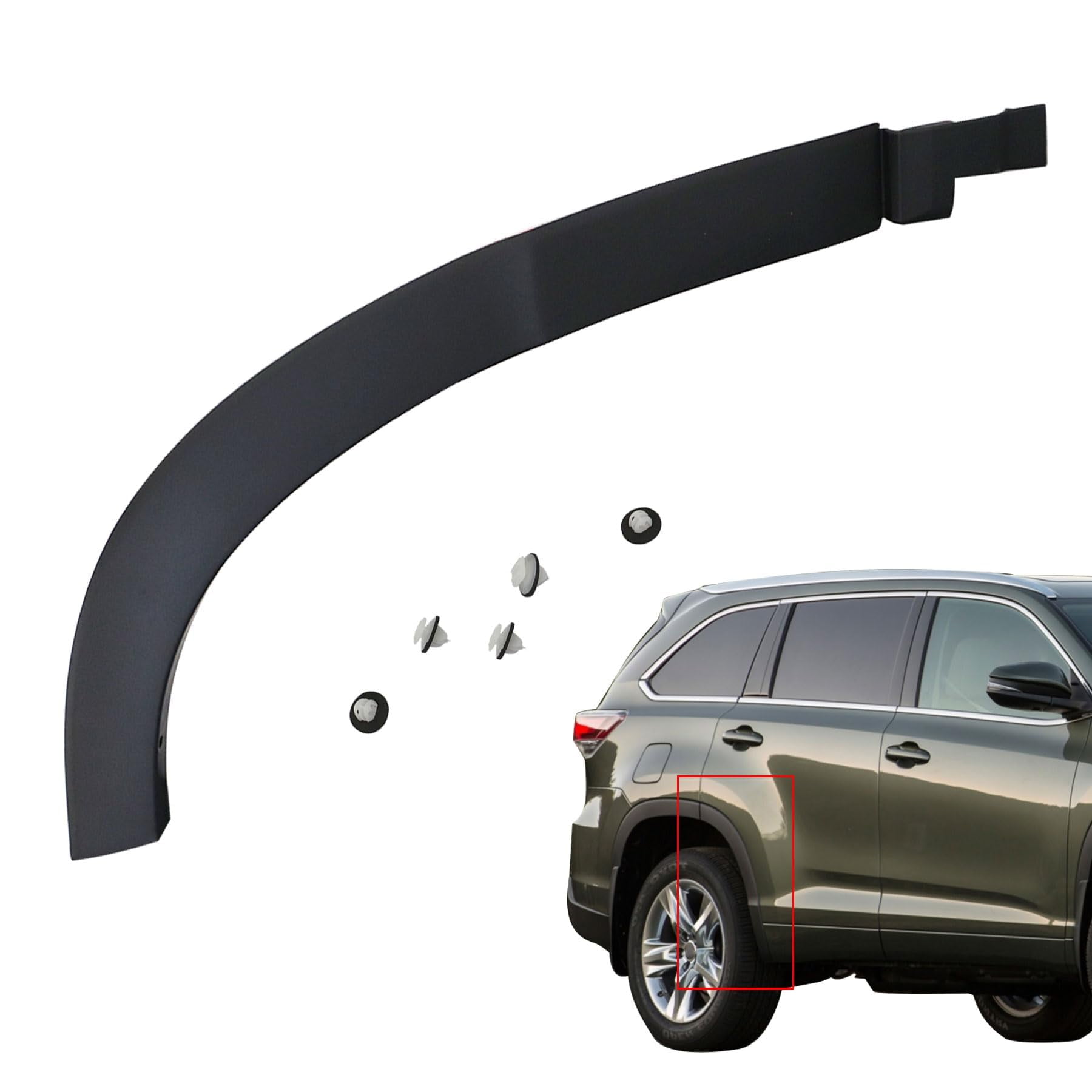 XQSMWF Right Rear Wheel Fender Flare with Clips Compatible with Toyota Highlander 2014-2019 ...